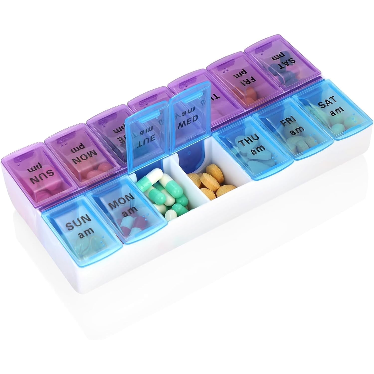 Arcticice Pill Box 7 Day Pill Organizer 2 Times a Day Compact Pill ...