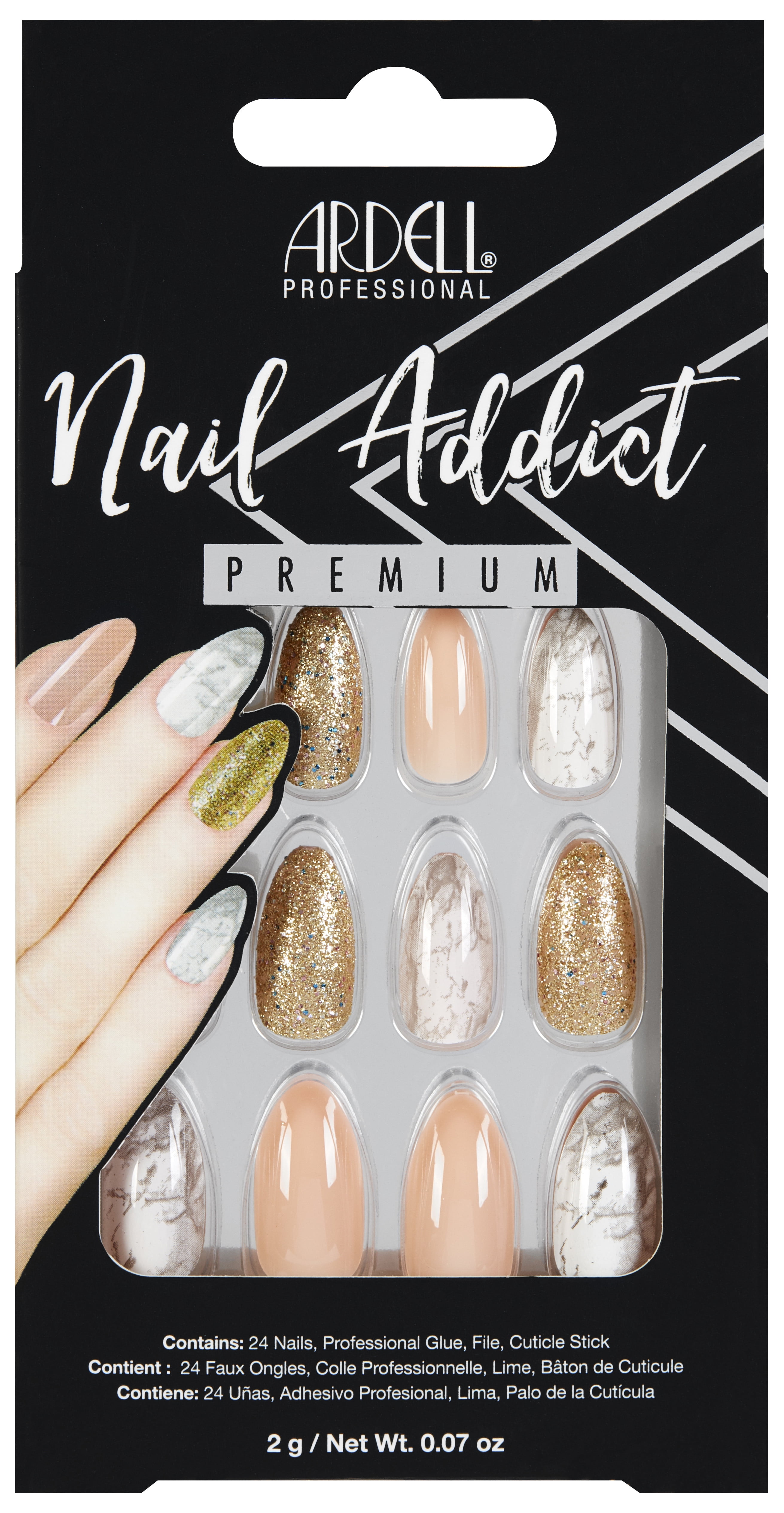 Ardell Nail Addict Premium Artificial Nail Set - Pink Marble & Gold ...