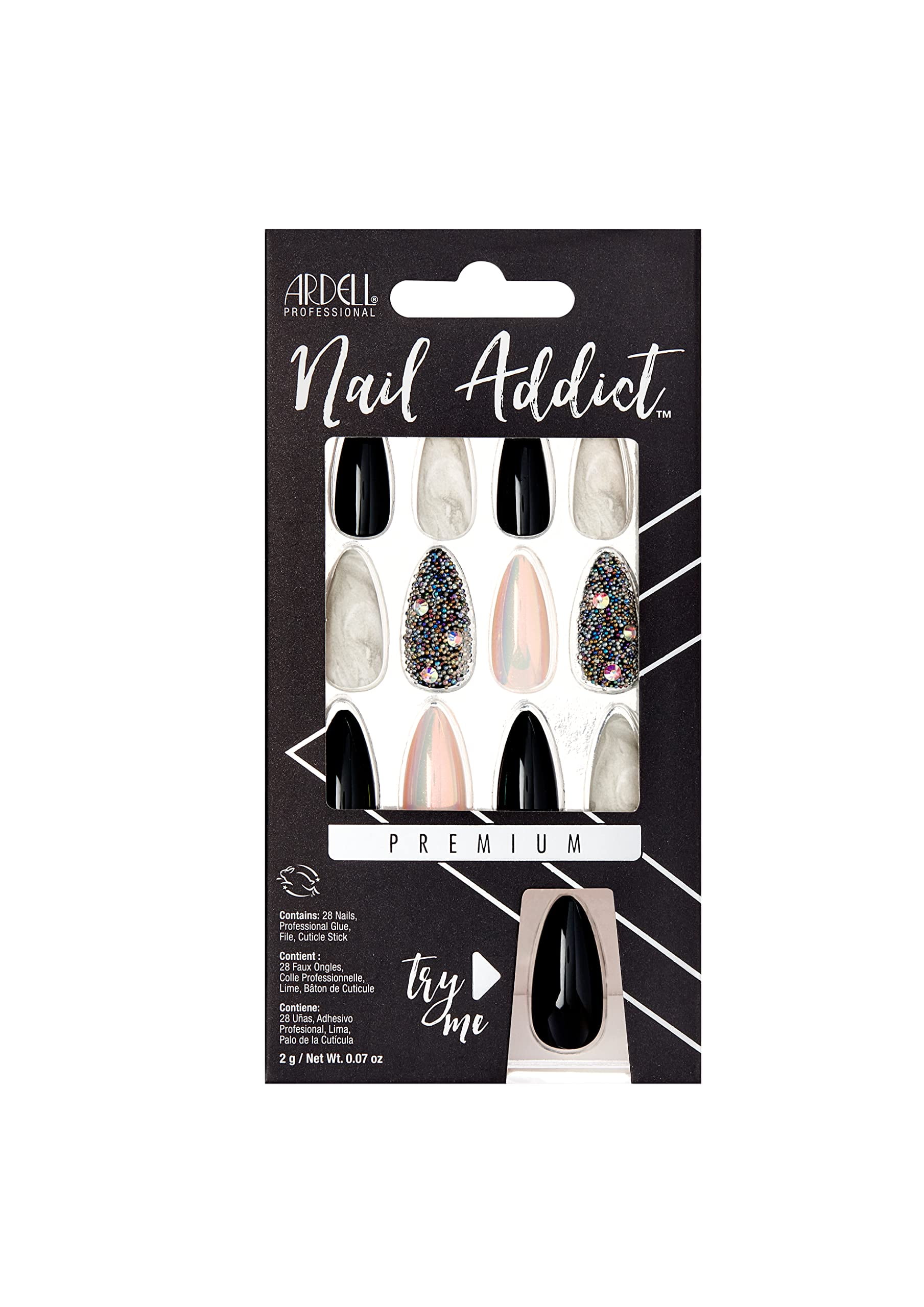Ardell Nail Addict Premium Artificial Nail Set, Marble & Diamonds ...