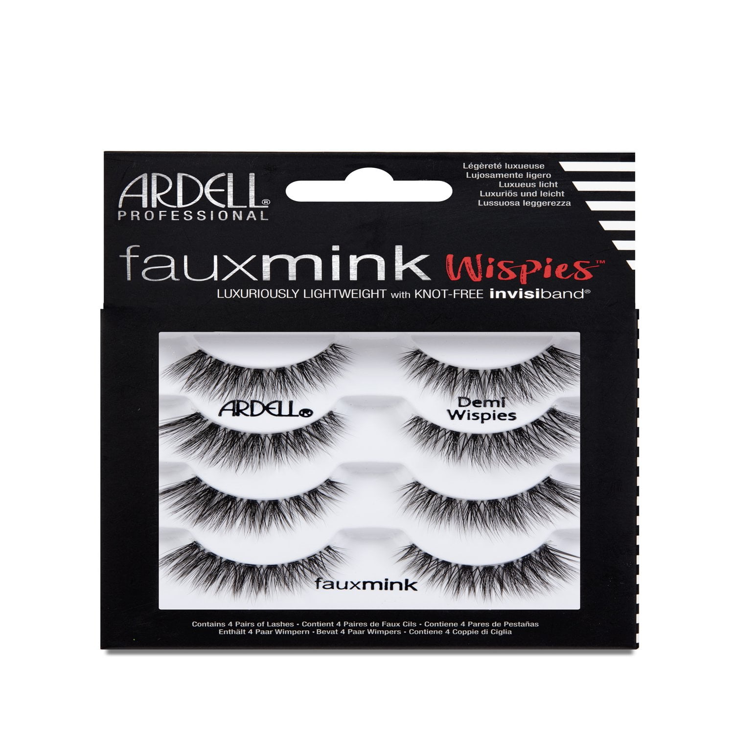 Ardell Professional Fake Lashes Faux Mink Wispies, Black, 4 Pairs ...