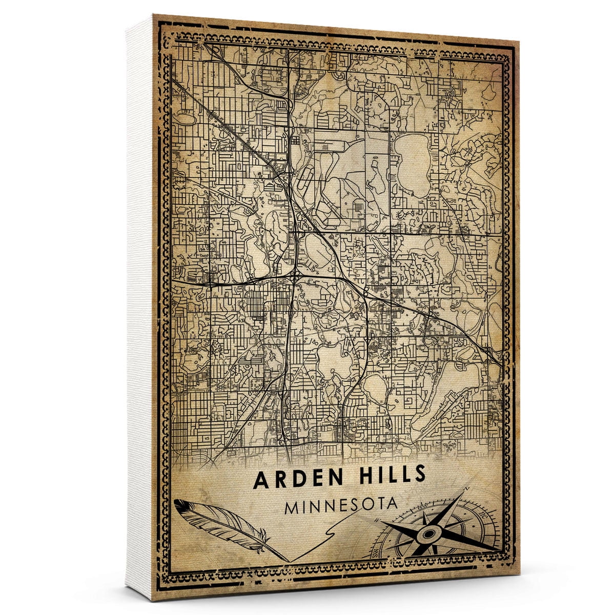 Arden Hills Vintage Map Prints Canvas, Minnesota Map Art Canvas, Canvas ...