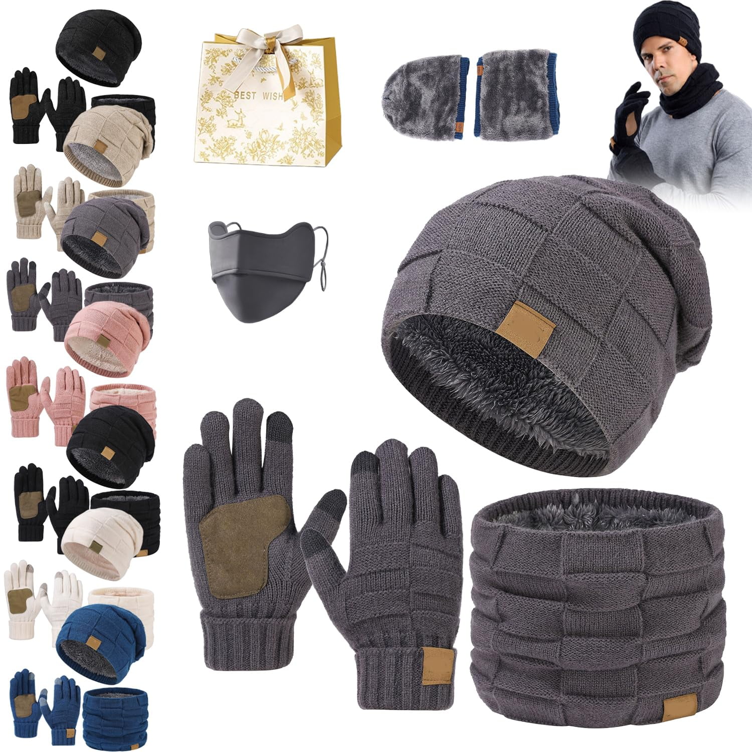 Ardenknit Winter Set, 3 Piece Set Winter Warm Knit Beanie Hat Cap and ...