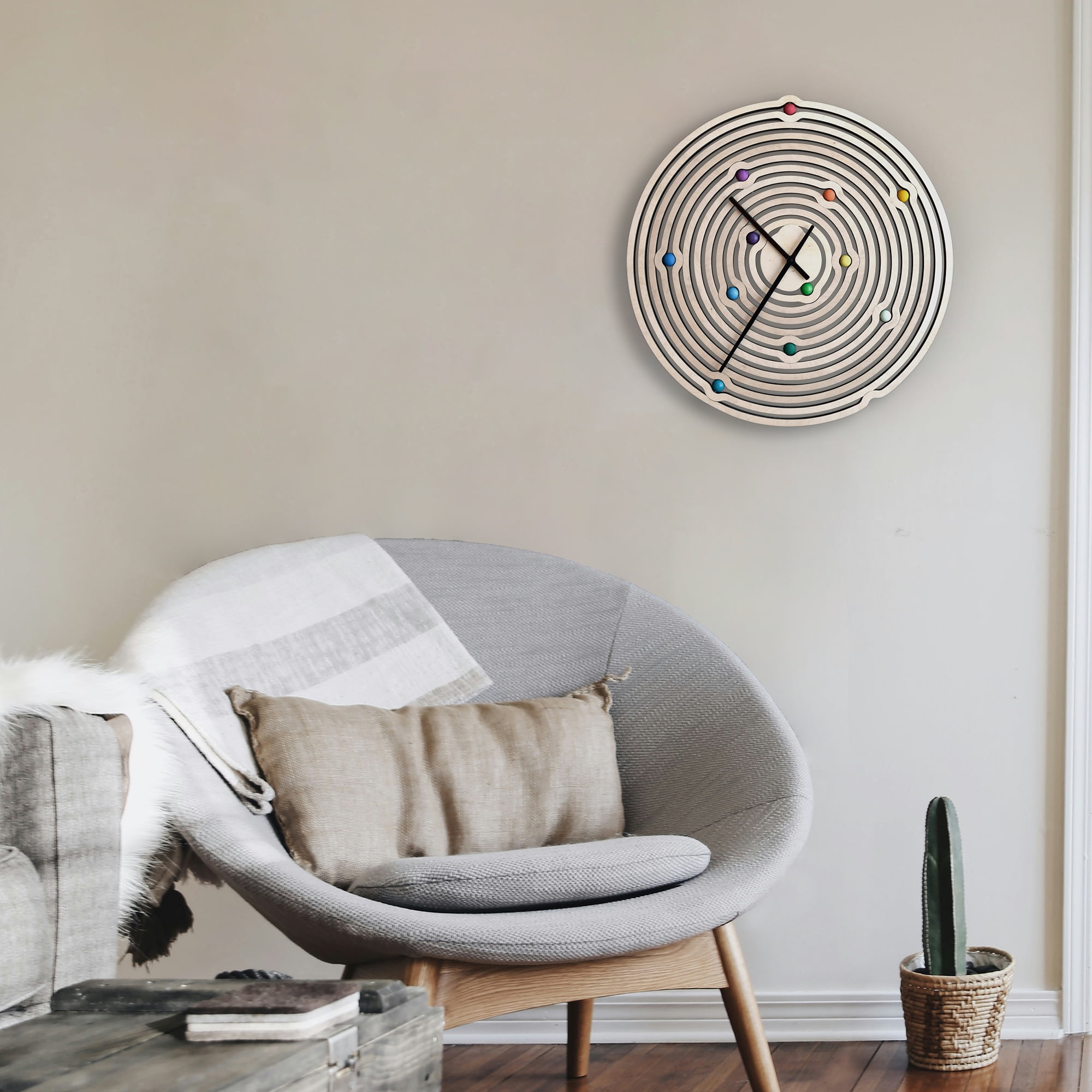 Ardeola - Abacus - 23.5 in Quartz Analog Battery-Powered Scandi Wood ...