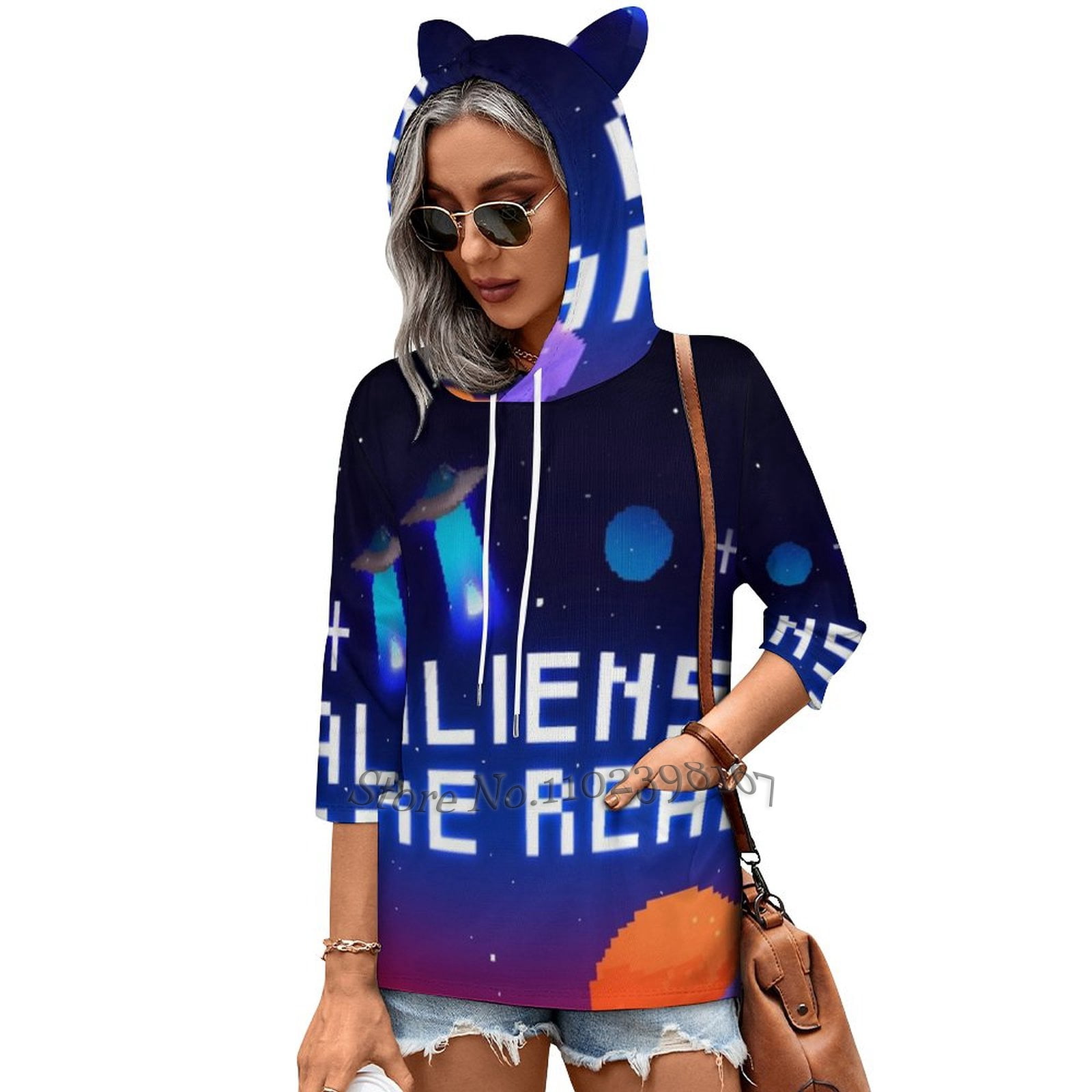 Are Real Hoodie Sweatshirt Women Drawstring Printed Pocket Hooded ...