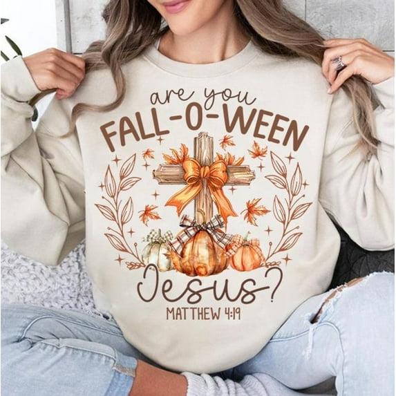 Are You Falloween Jesus Sweatshirt with Coquette Bow, Autumn Pumpkin ...