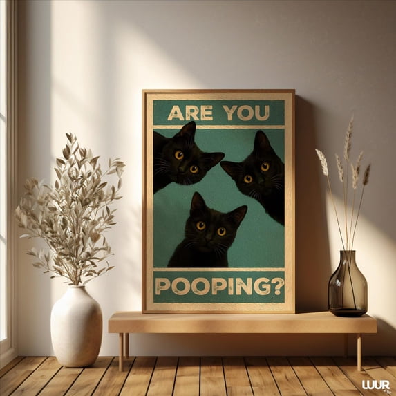 Are You Pooping Black Cat Bathroom Wall Art Quirky Decor, Unframed ...