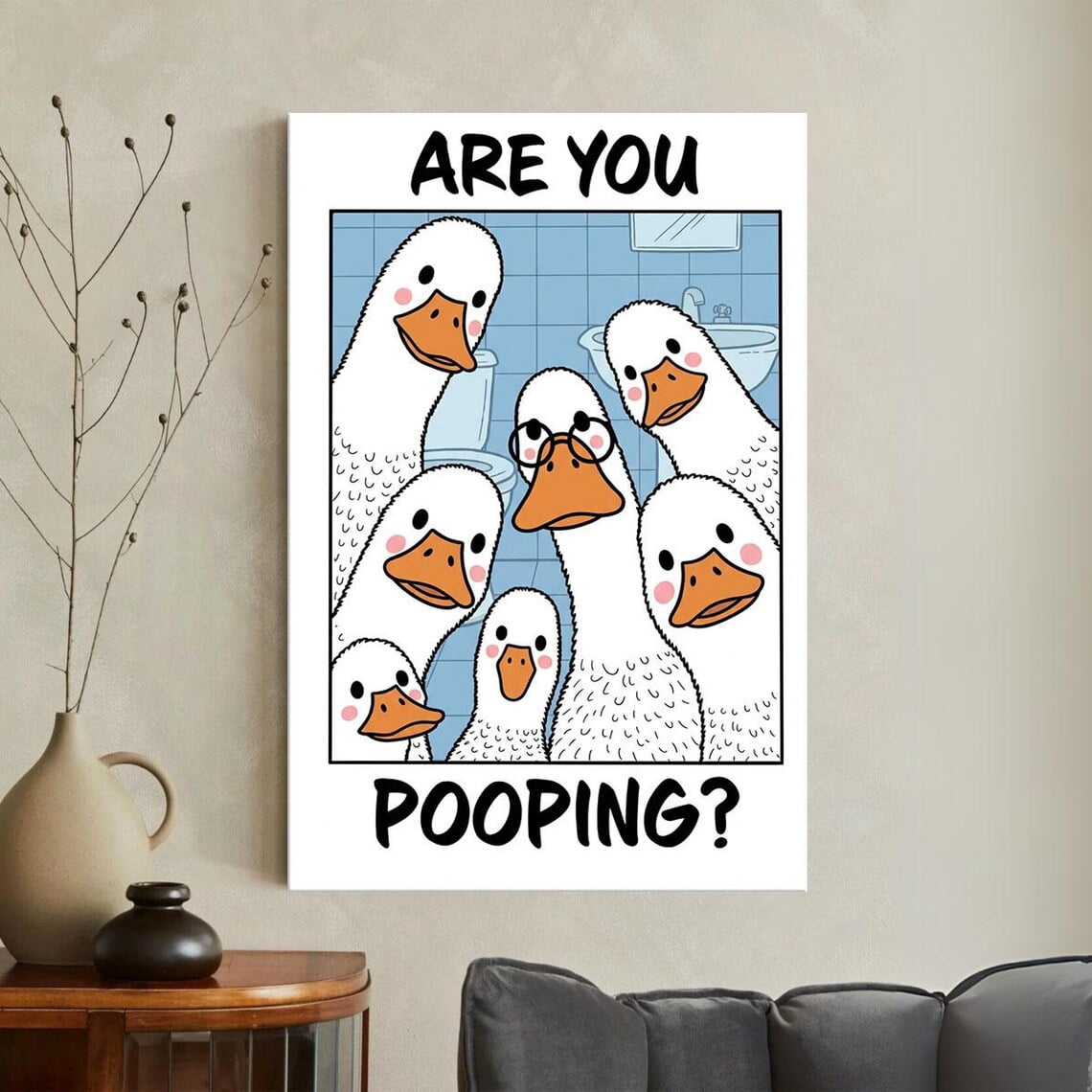 Are You Pooping Ducks Sign Poster Quirky Restroom Wall Art Unframed ...