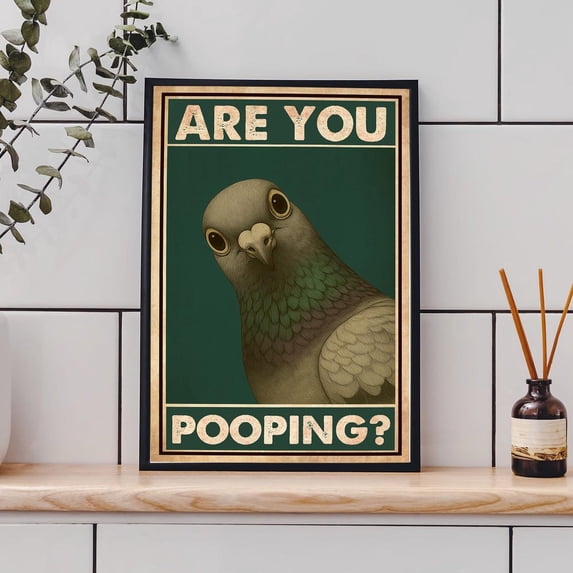 Are You Pooping Pigeon Bathroom Art Print Quirky Home Decor Farmhouse ...