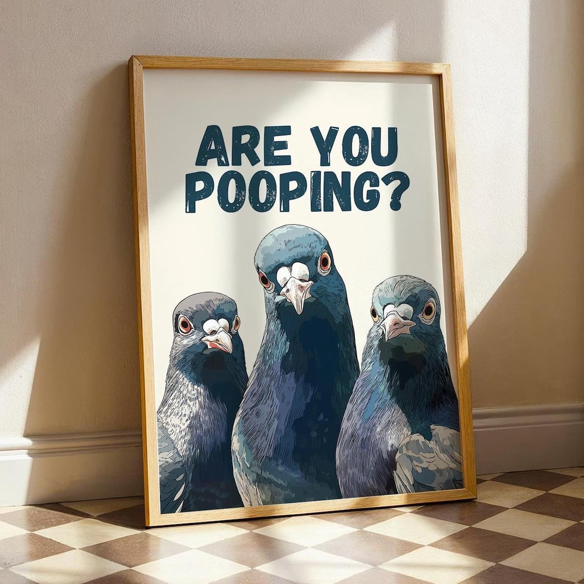 Are You Pooping Pigeon Quirky Bird Restroom Sign Poster Art, Unframed ...