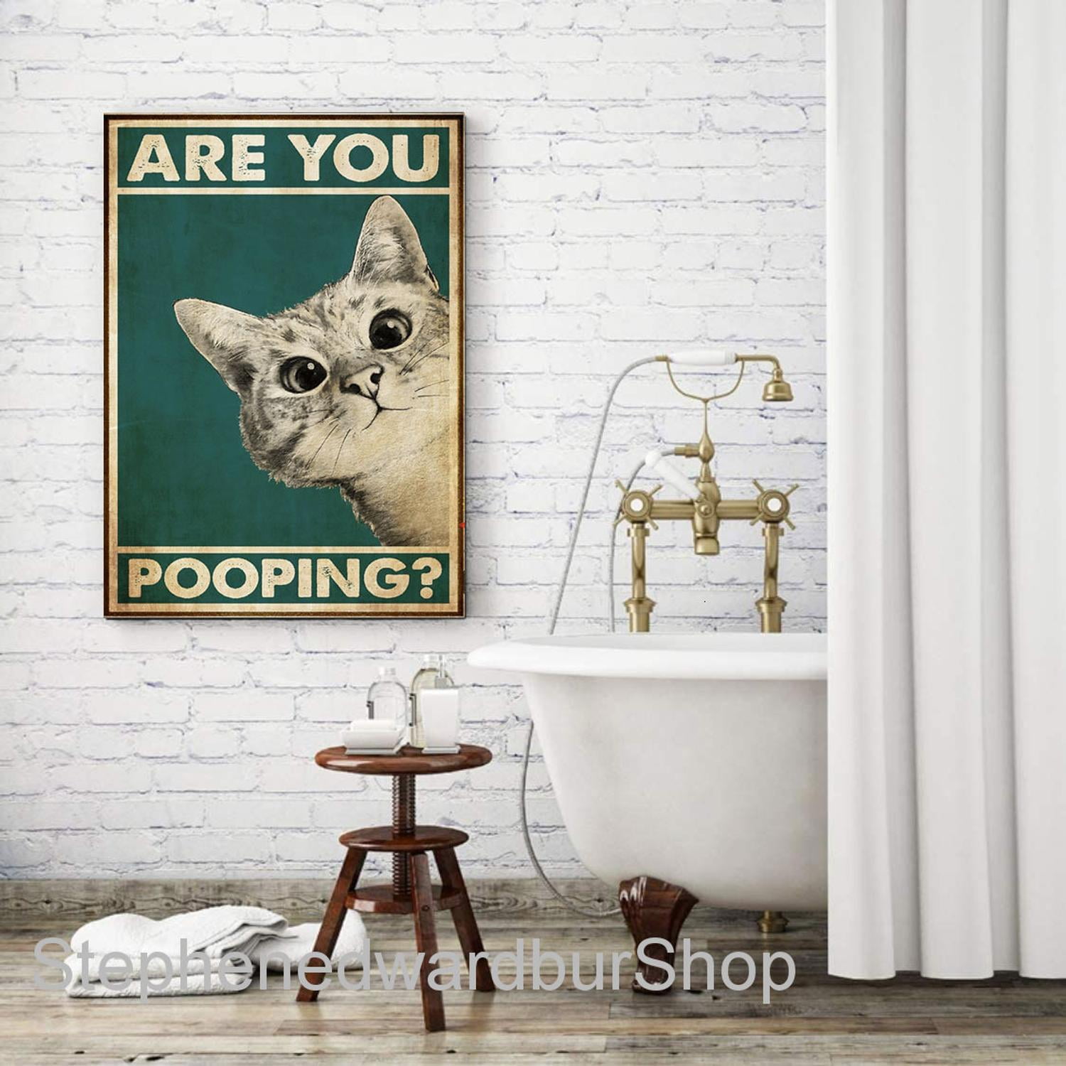 Are You Pooping Poster For Bathroom Funny Kitty Cat Poster In Toilet ...