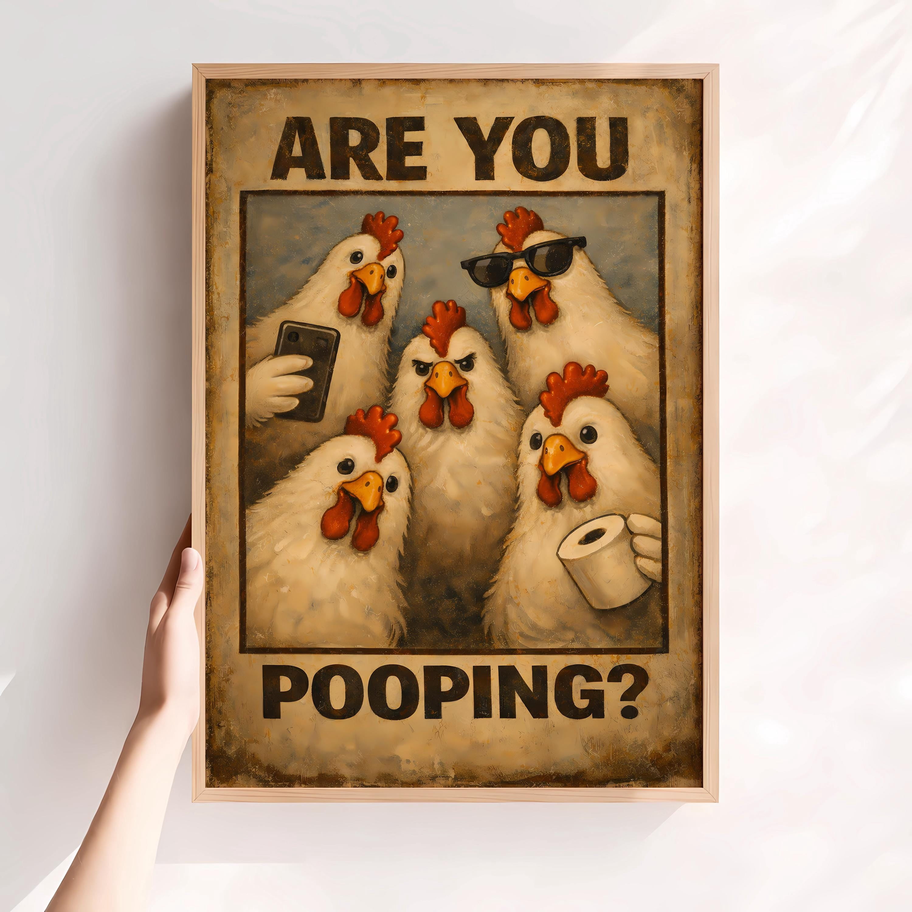 Are You Pooping Wall Art Chicken Decor Funny Toilet Poster Trendy Print ...