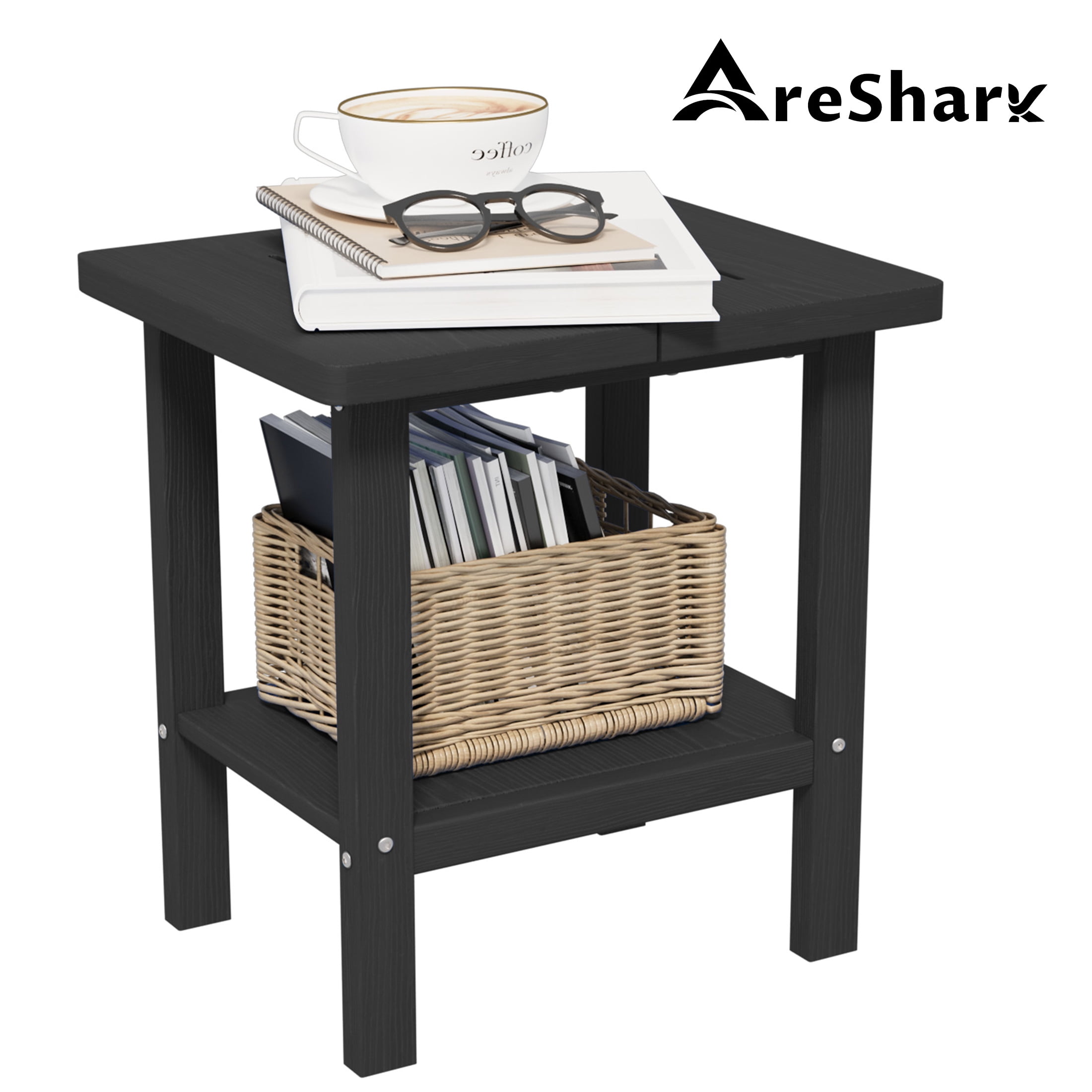 AreShark 2-Tier Outside Adirondack Side Table, Weather Resistant Square ...
