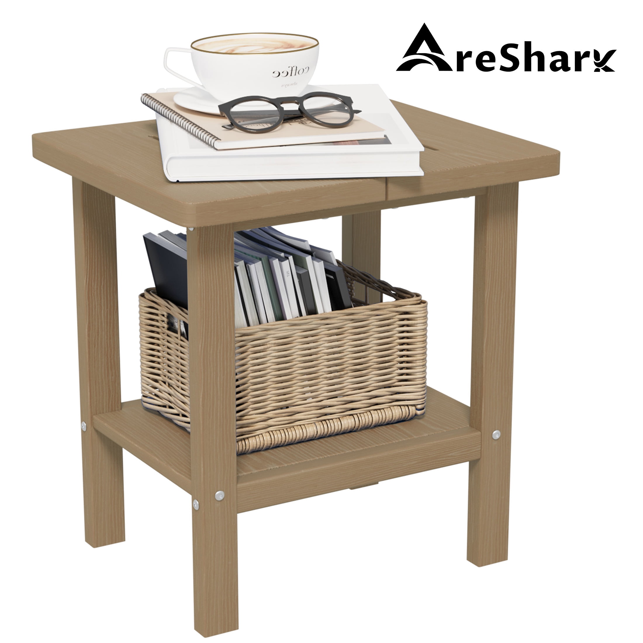 AreShark 2-Tier Outside Adirondack Side Table, Weather Resistant Square ...
