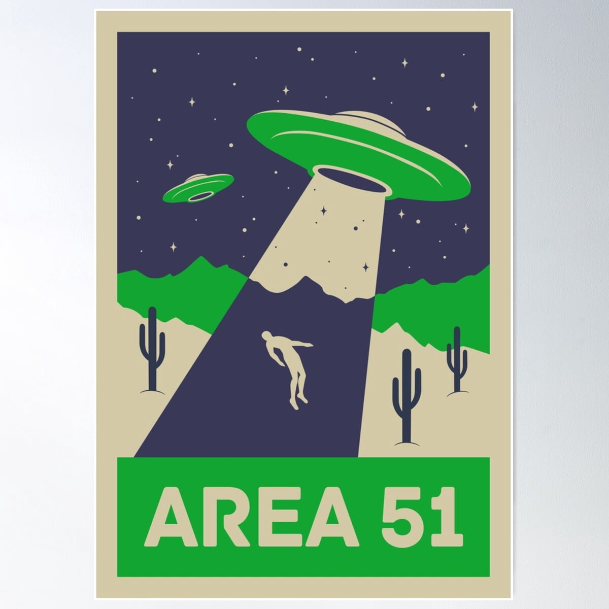 Area 51 - Alien Abduction Retro Green Poster Wall Art, Modern Wall ...
