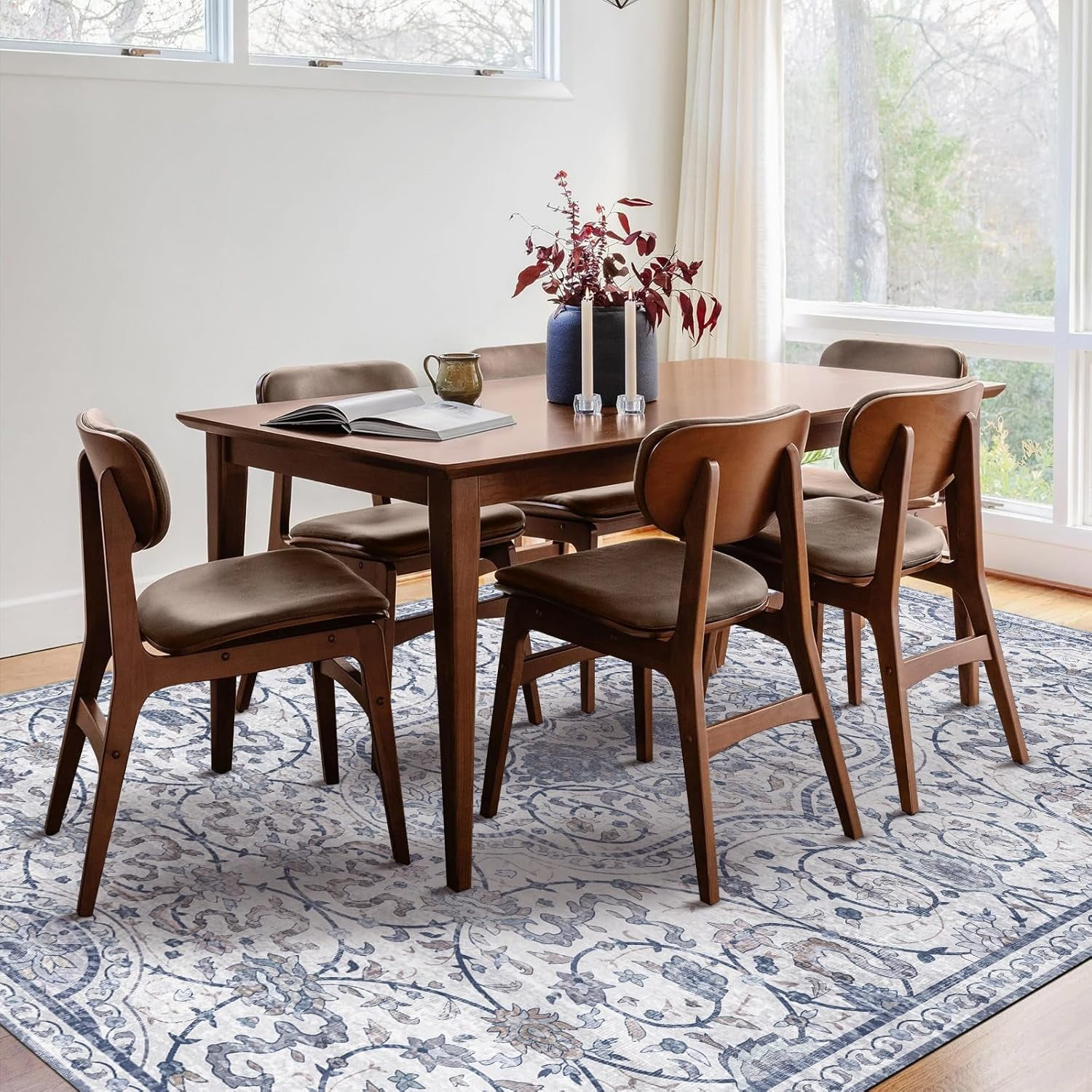 Area Floor Mat for Under Dining Table, 4'x6' Waterproof Vintage Print ...