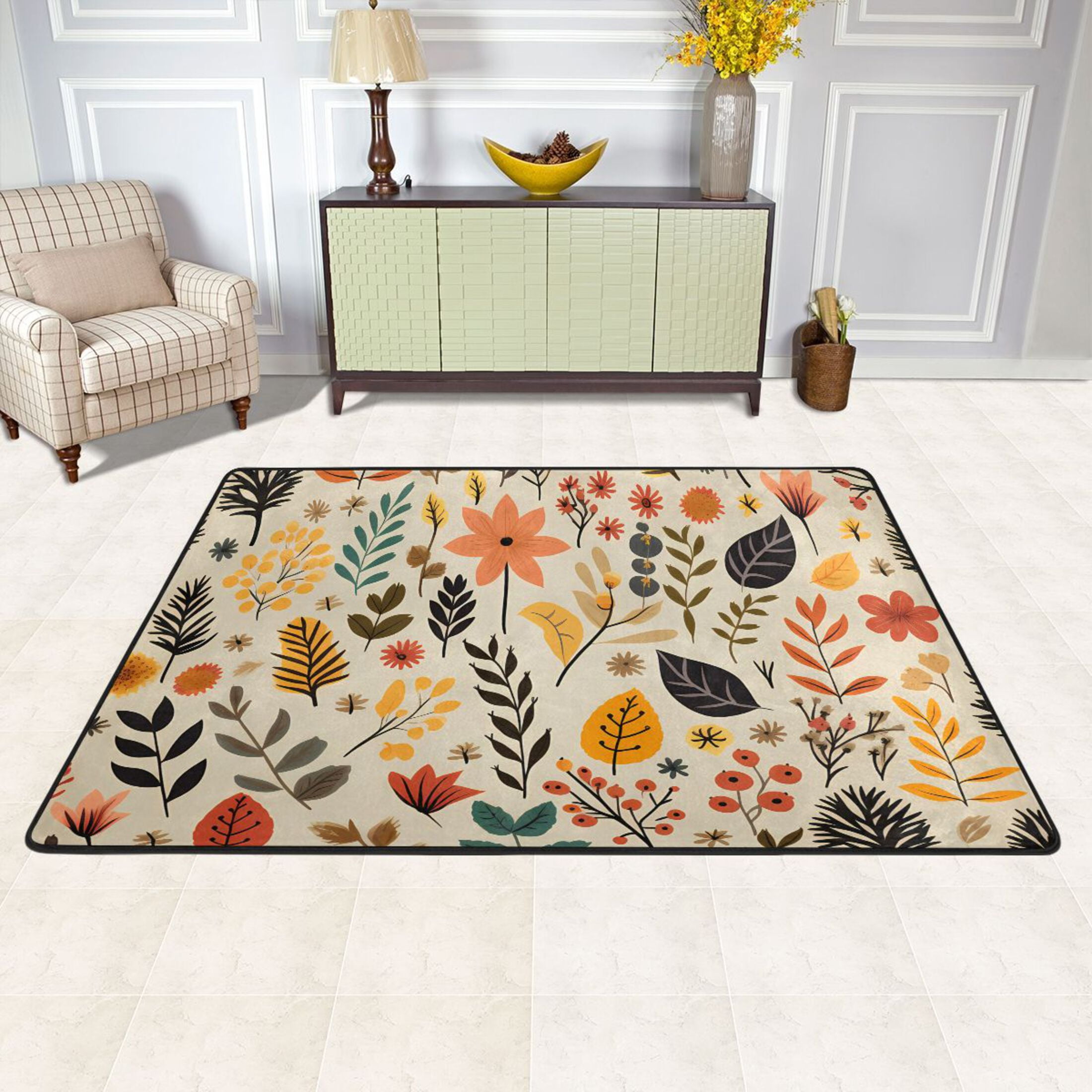 Area Floor Mats Autumn Leaves Fall Thanksgiving Large Nursery Rugs Non ...