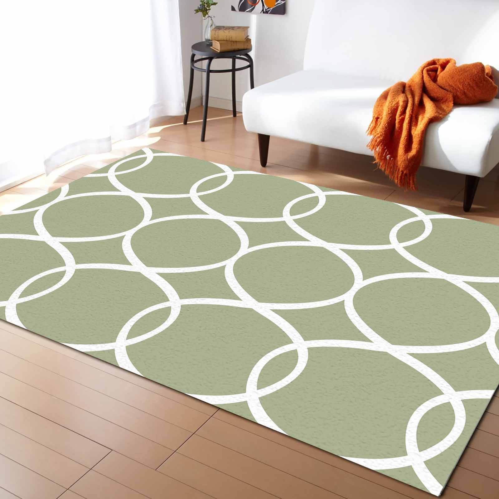 Area Rug 2'7''x5' Abstract Geometric White Line Sage Green Texture ...