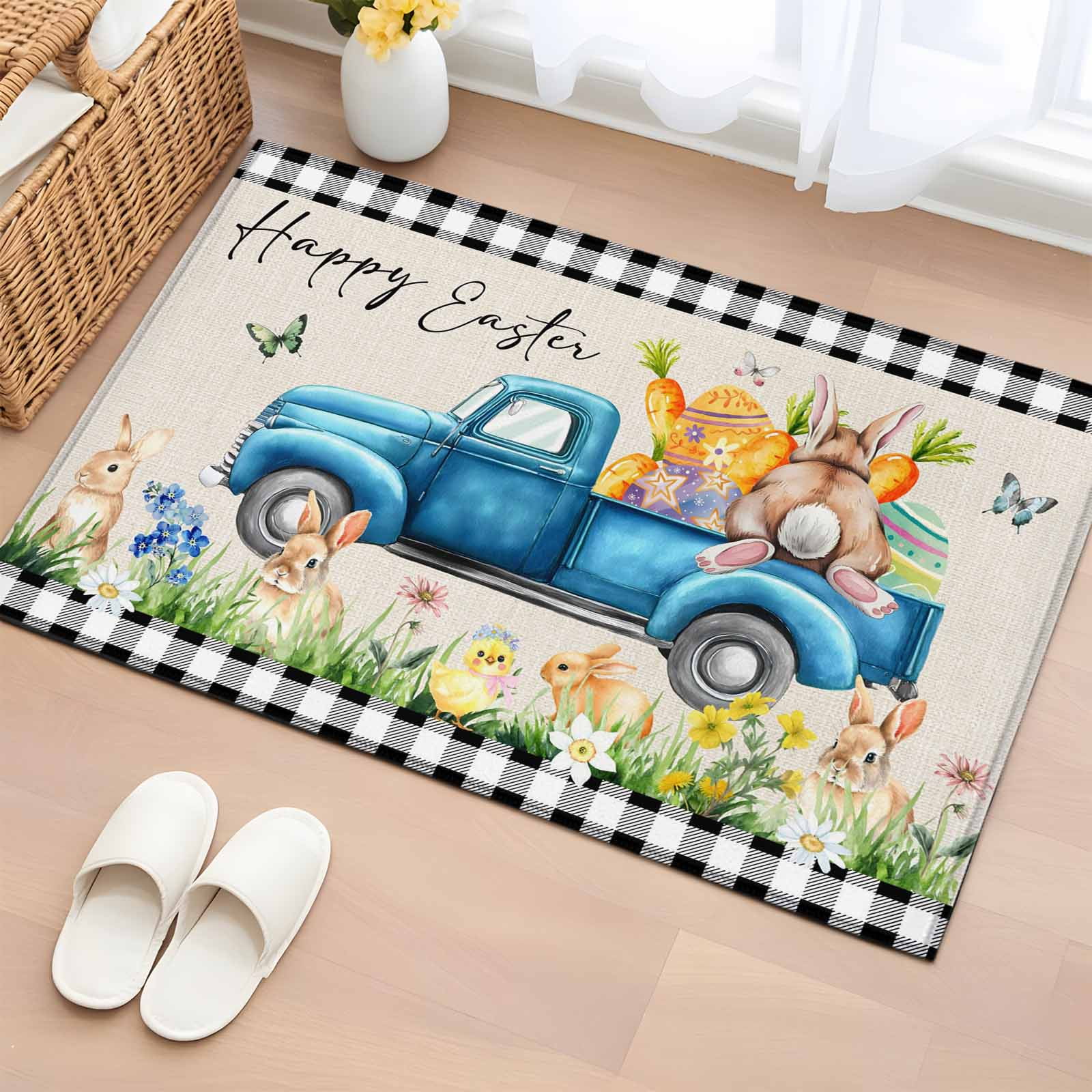 Area Rug 2 x 3 Ft, Black Plaid Easter Indoor Accent Bathroom Rugs for ...