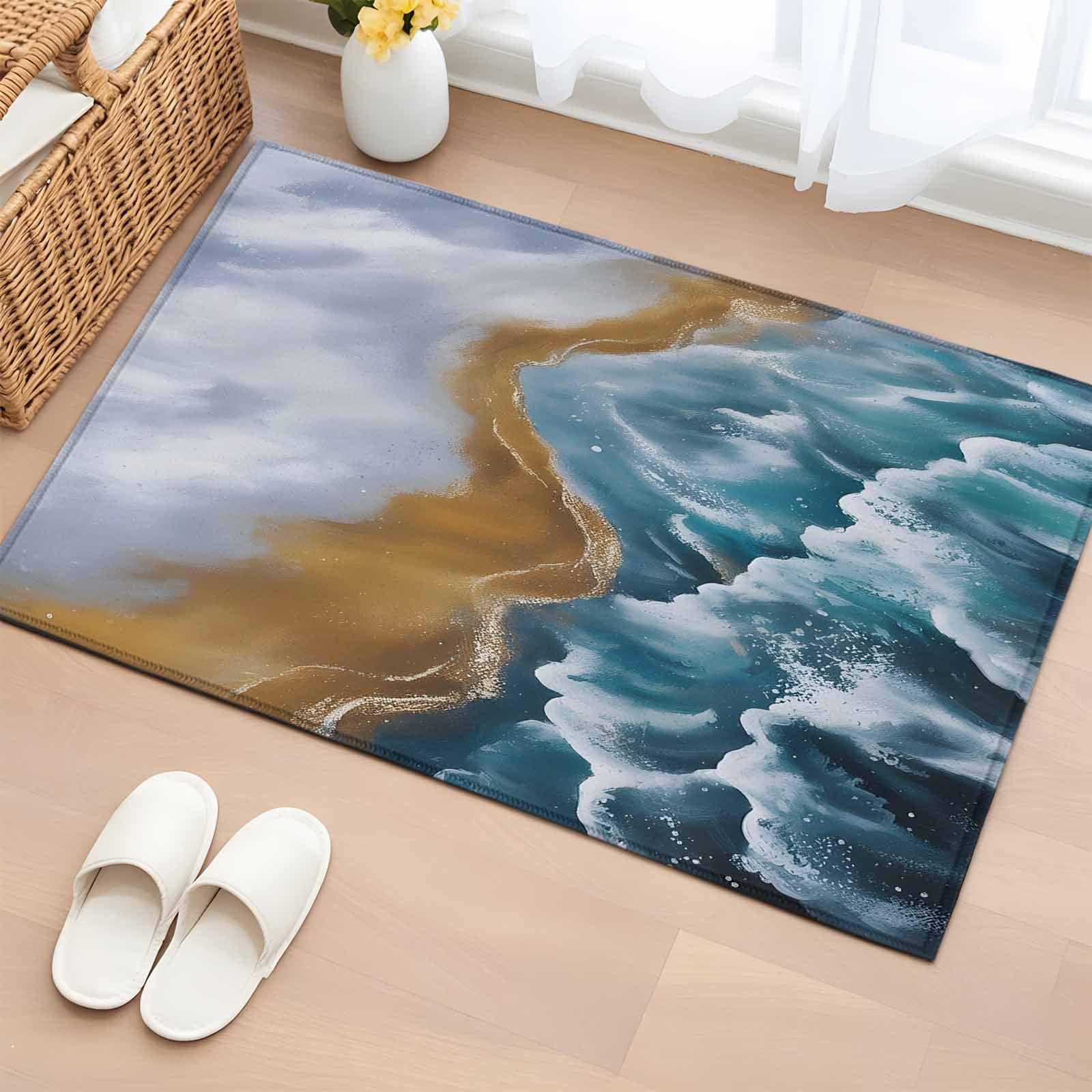 Area Rug 2 x 3 Ft, Blue Beach Indoor Accent Bathroom Rugs for Kitchen ...