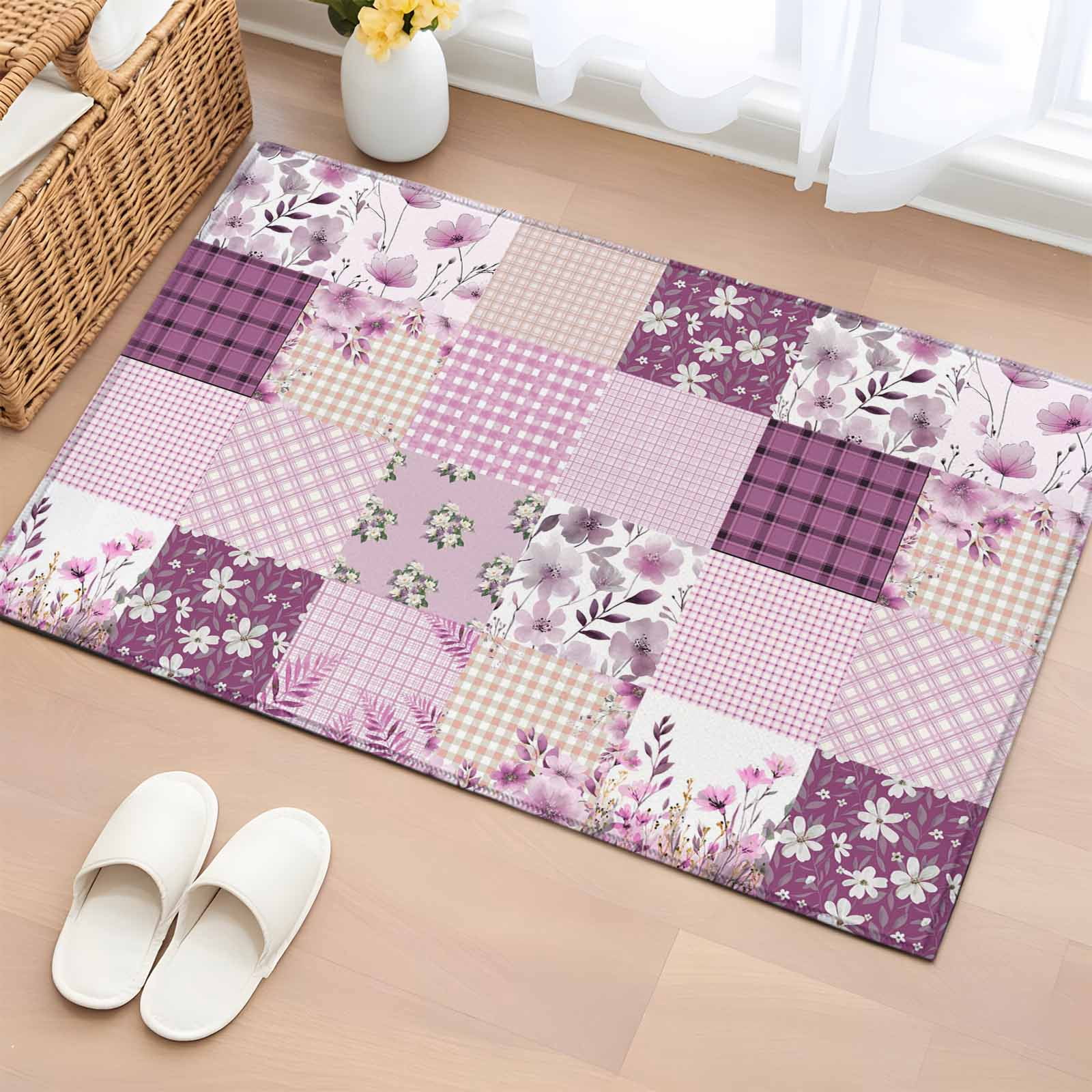 Area Rug 2 x 3 Ft, Boho Purple Flowers Indoor Accent Bathroom Rugs for ...