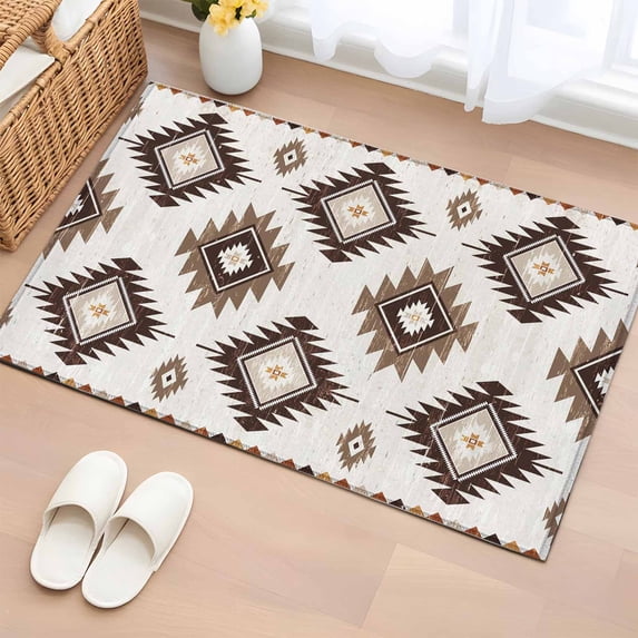 Area Rug 2 x 3 Ft, Brown Aztec Indoor Accent Bathroom Rugs for Kitchen ...