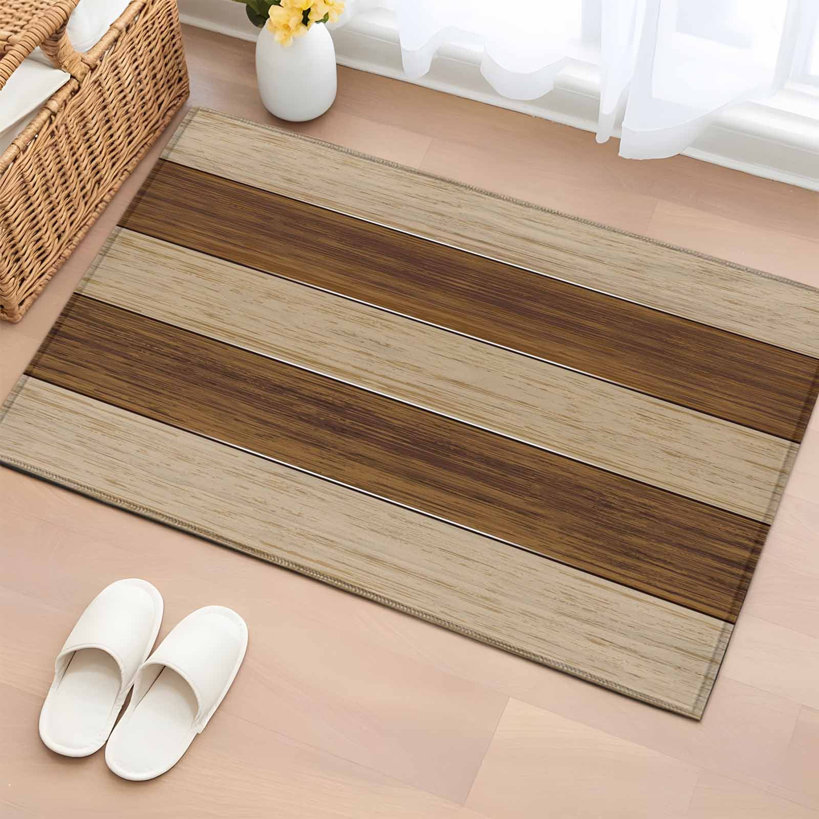 Area Rug 2 x 3 Ft, Brown Wood Grain Indoor Accent Bathroom Rugs for ...