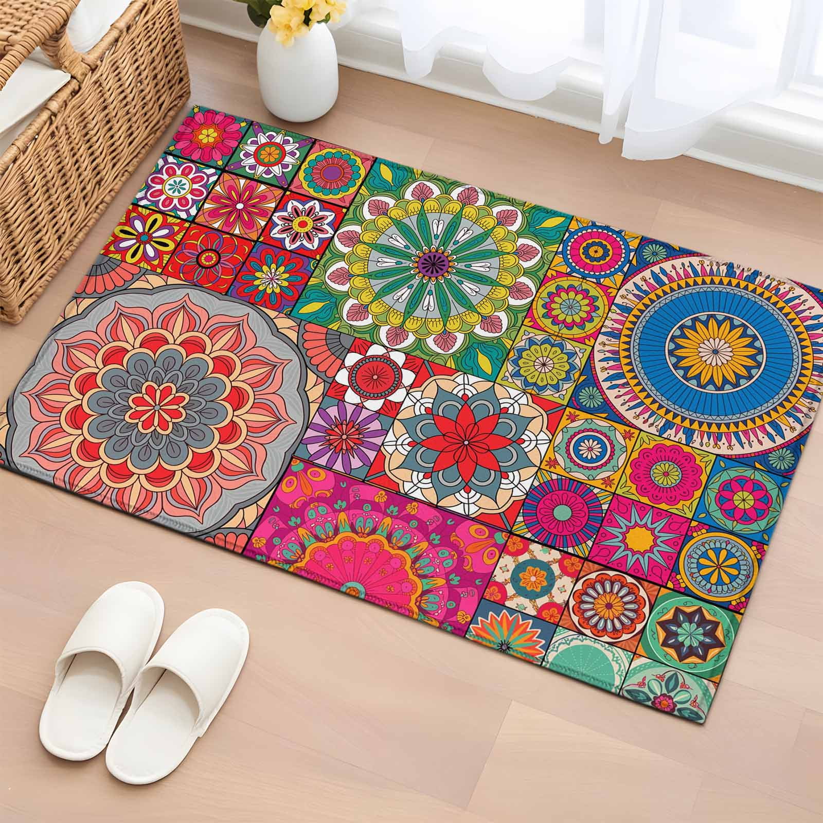 Area Rug 2 x 3 Ft, Colorful Ethnic Indoor Accent Bathroom Rugs for ...
