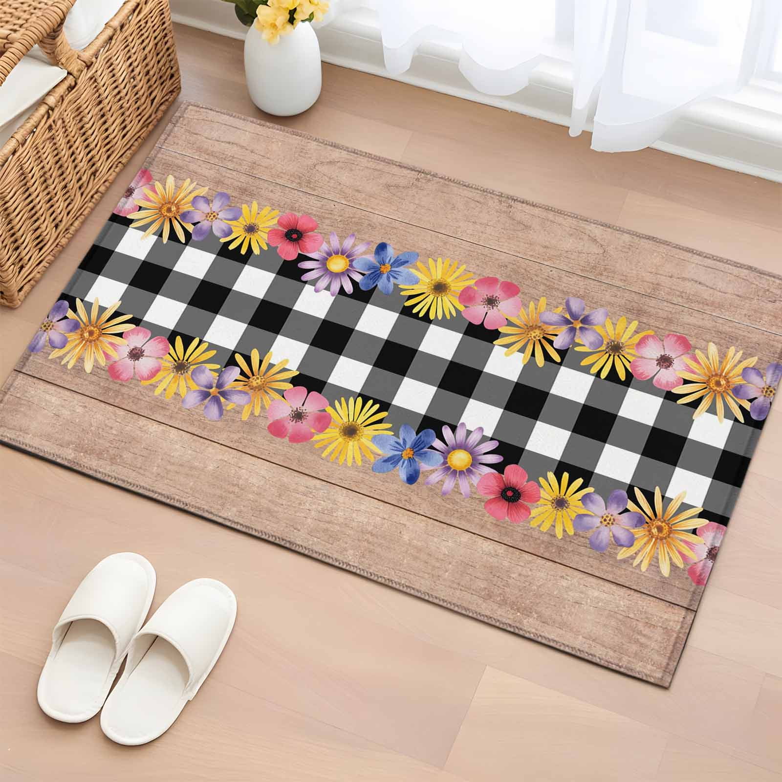 Area Rug 2 x 3 Ft, Colorful Flowers Indoor Accent Bathroom Rugs for ...