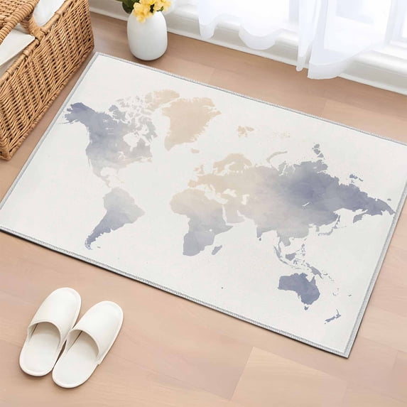 Area Rug 2 x 3 Ft, Gray Beige Map Indoor Accent Bathroom Rugs for ...