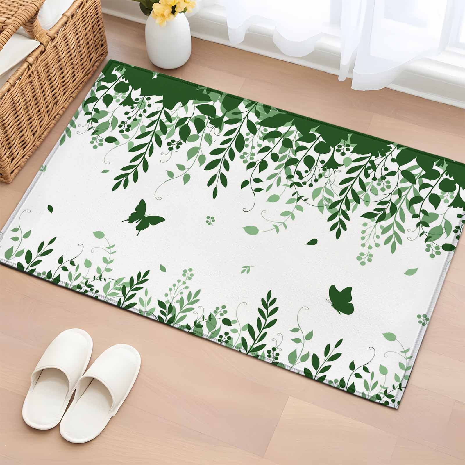 Area Rug 2 x 3 Ft, Green Spring Botanical Indoor Accent Bathroom Rugs ...