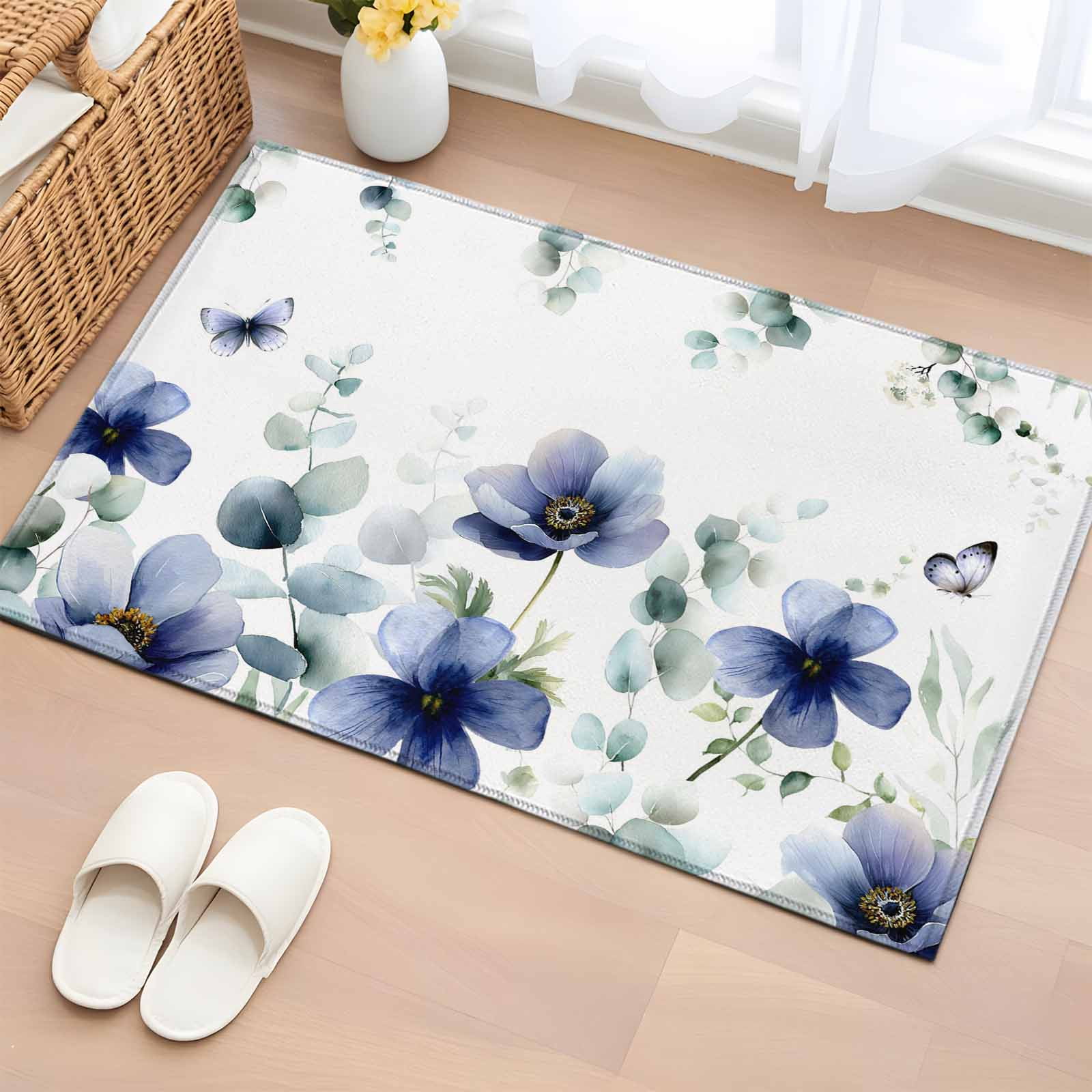 Area Rug 2 x 3 Ft, Purple Floral Indoor Accent Bathroom Rugs for ...