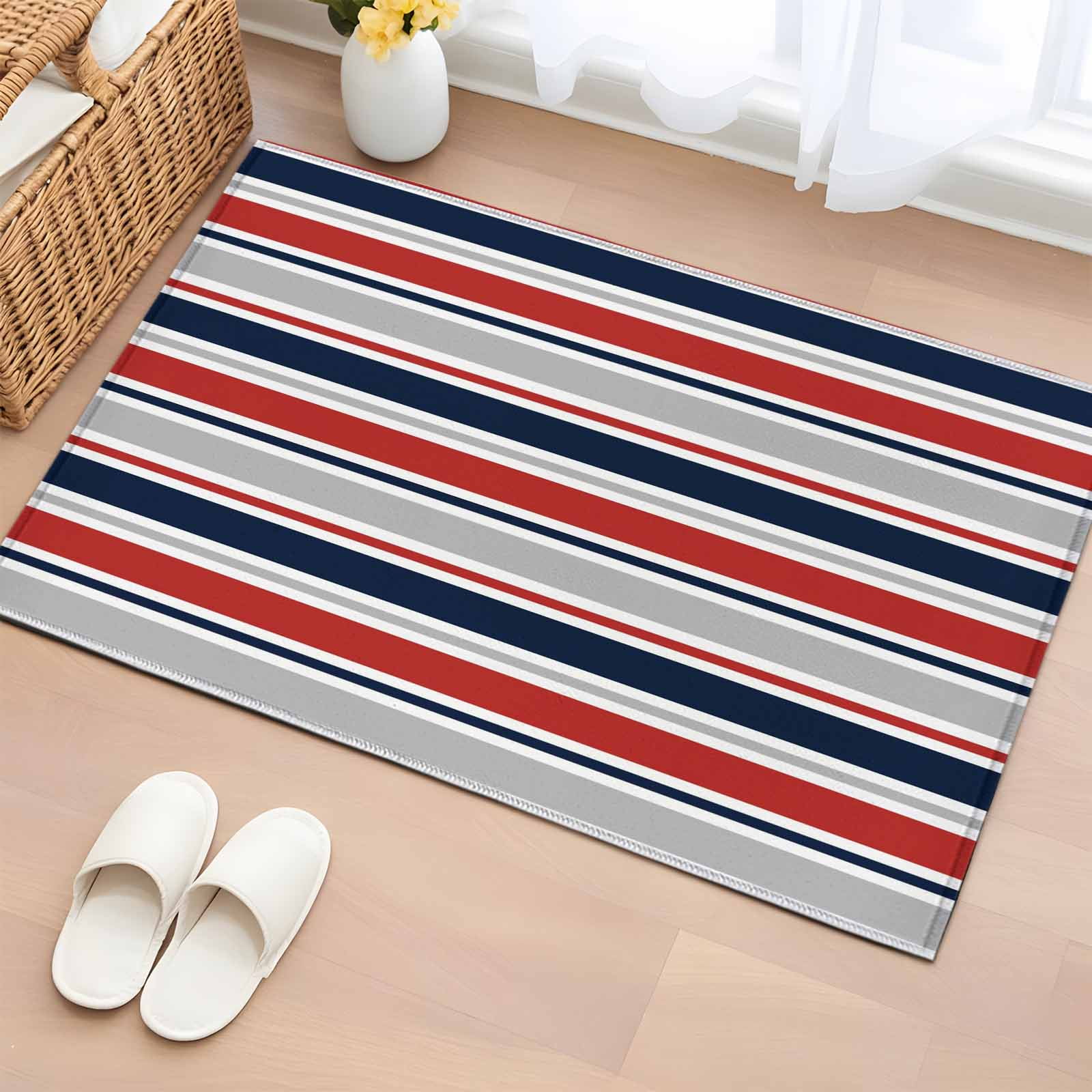 Area Rug 2 x 3 Ft, Red Navy Blue Striped Indoor Accent Bathroom Rugs ...