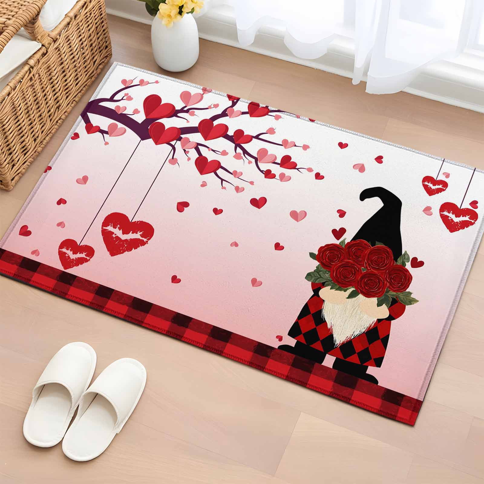 Area Rug 2 x 3 Ft, Red Pink Gnomes Valentines Indoor Accent Bathroom ...