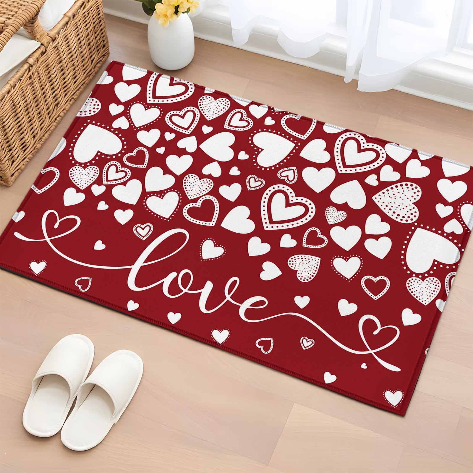 Area Rug 2 x 3 Ft, Red White Valentine's Day Indoor Accent Bathroom ...