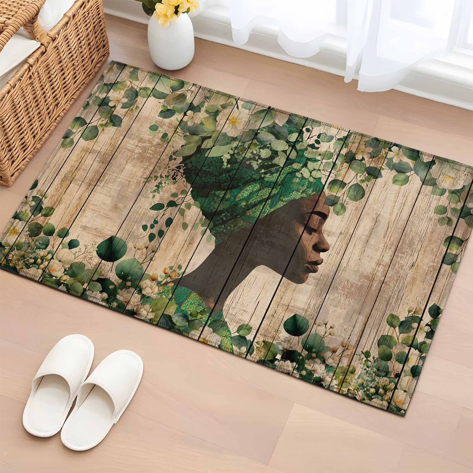 Area Rug 2 x 3 Ft, Sage Green Black Women Indoor Accent Bathroom Rugs ...