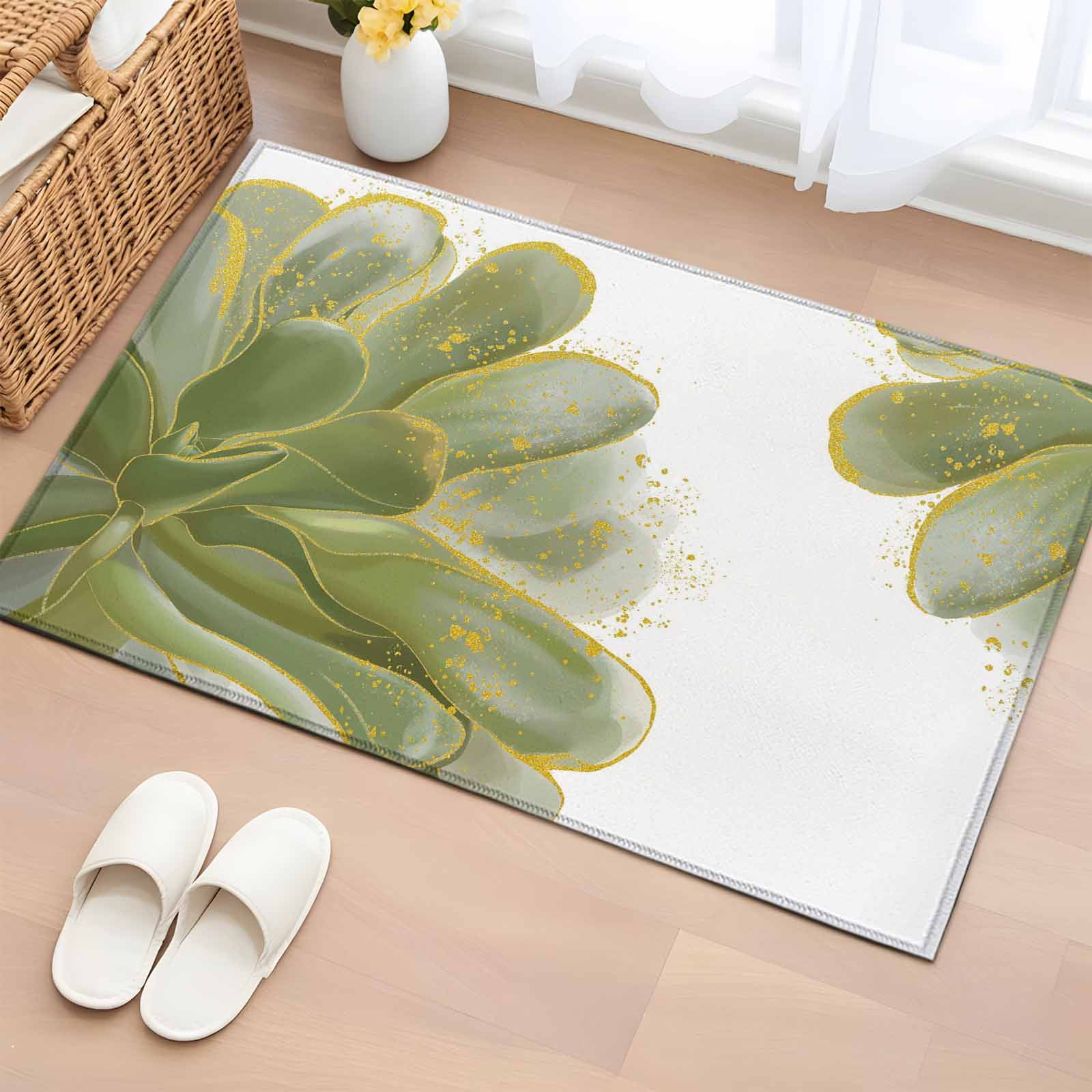 Area Rug 2 x 3 Ft, Sage Green Gold Indoor Accent Bathroom Rugs for ...
