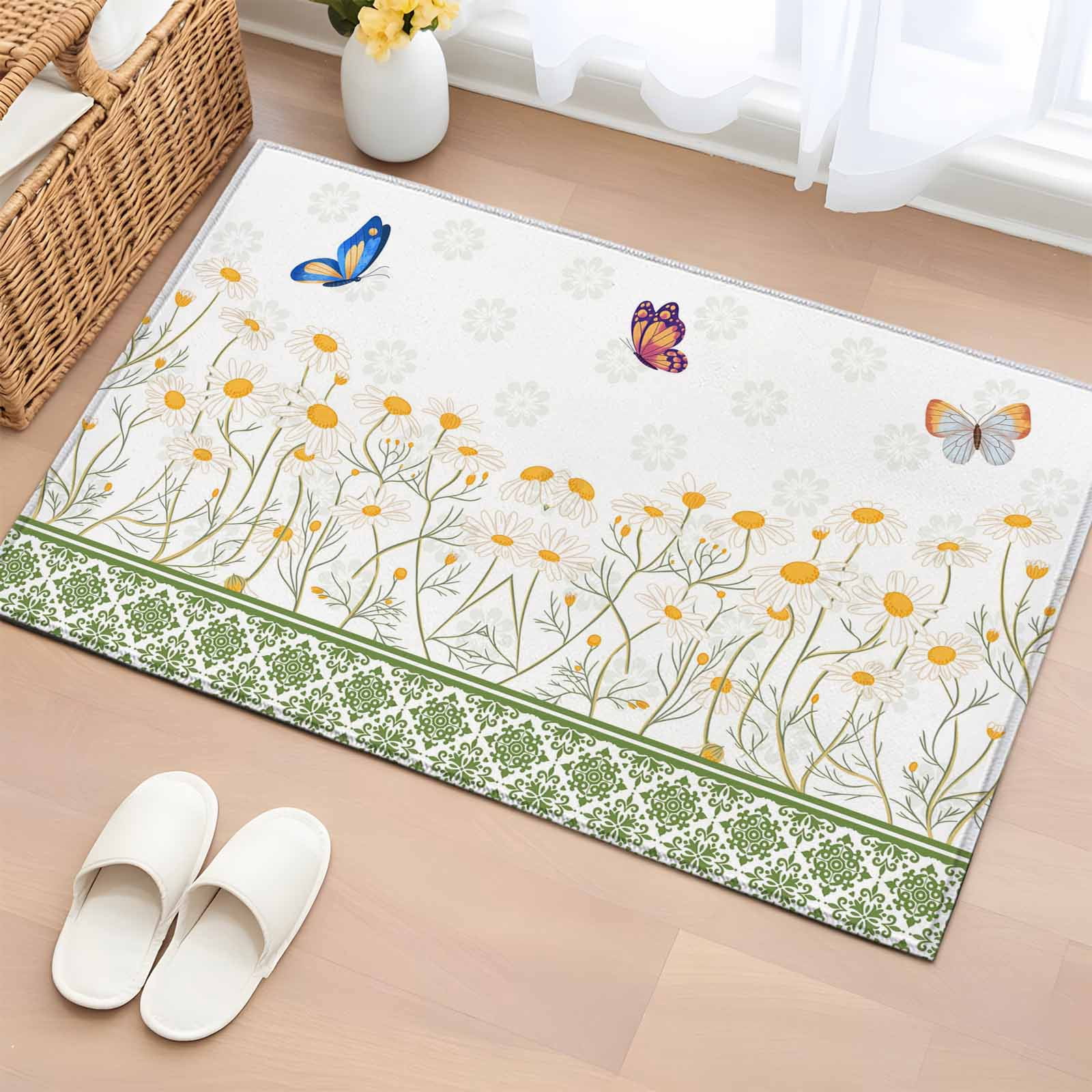 Area Rug 2 x 3 Ft, Spring Daisy Indoor Accent Bathroom Rugs for Kitchen ...