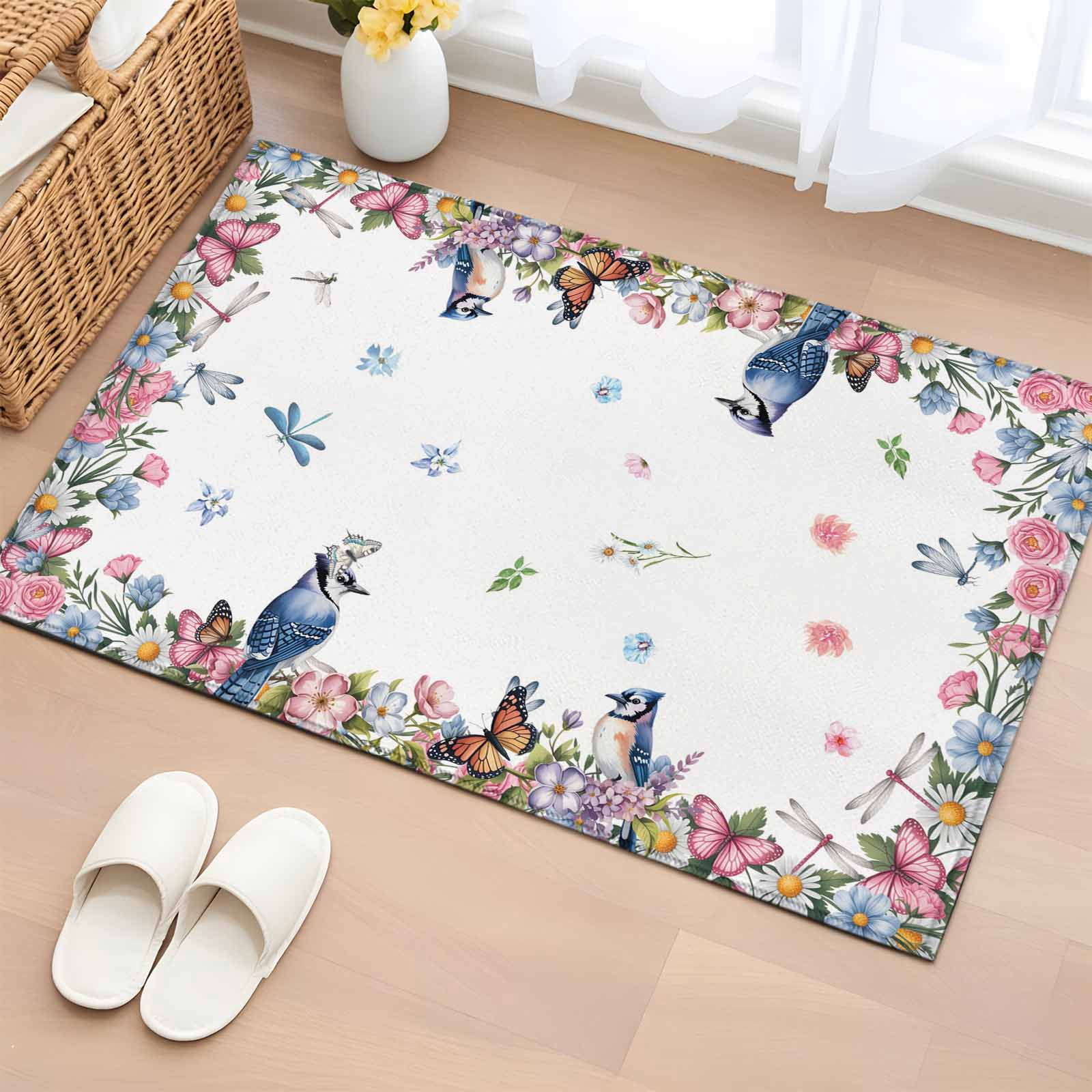 Area Rug 2 x 3 Ft, Spring Floral Indoor Accent Bathroom Rugs for ...