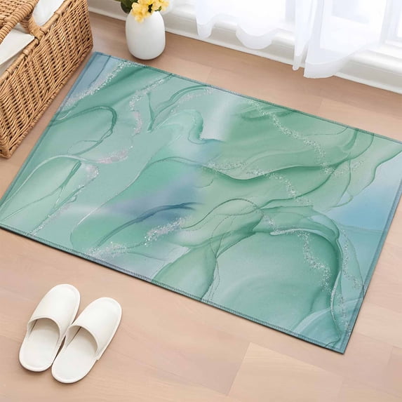 Area Rug 2 x 3 Ft, Teal Blue Marble Indoor Accent Bathroom Rugs for ...