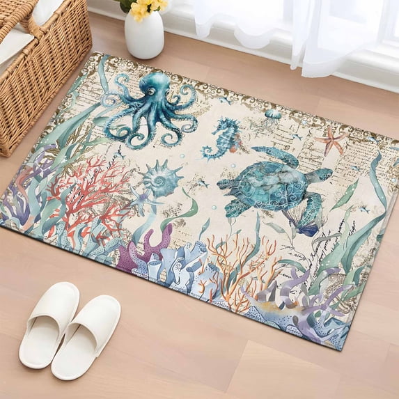 Area Rug 2 x 3 Ft, Vintage Coastal Indoor Accent Bathroom Rugs for ...