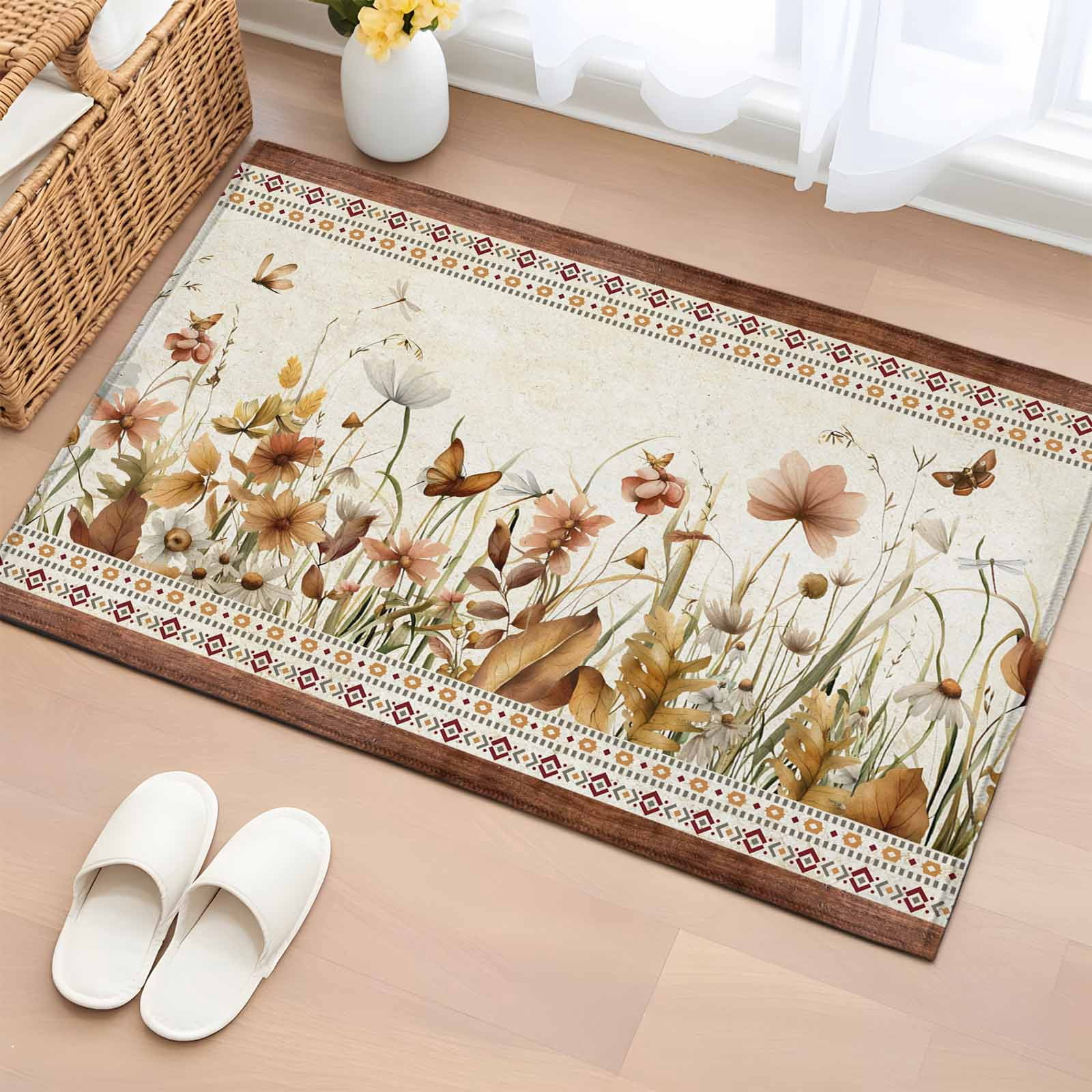 Area Rug 2 x 3 Ft, Vintage Floral Indoor Accent Bathroom Rugs for ...