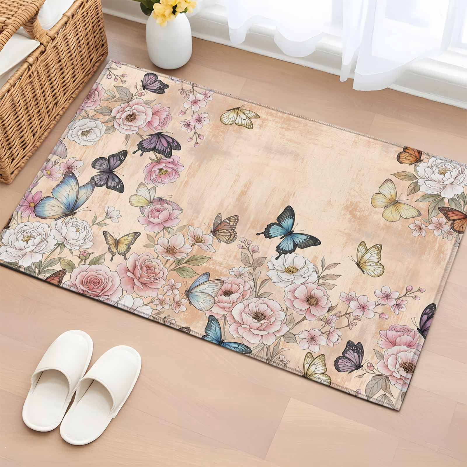 Area Rug 2 x 3 Ft, Vintage Spring Floral Indoor Accent Bathroom Rugs ...