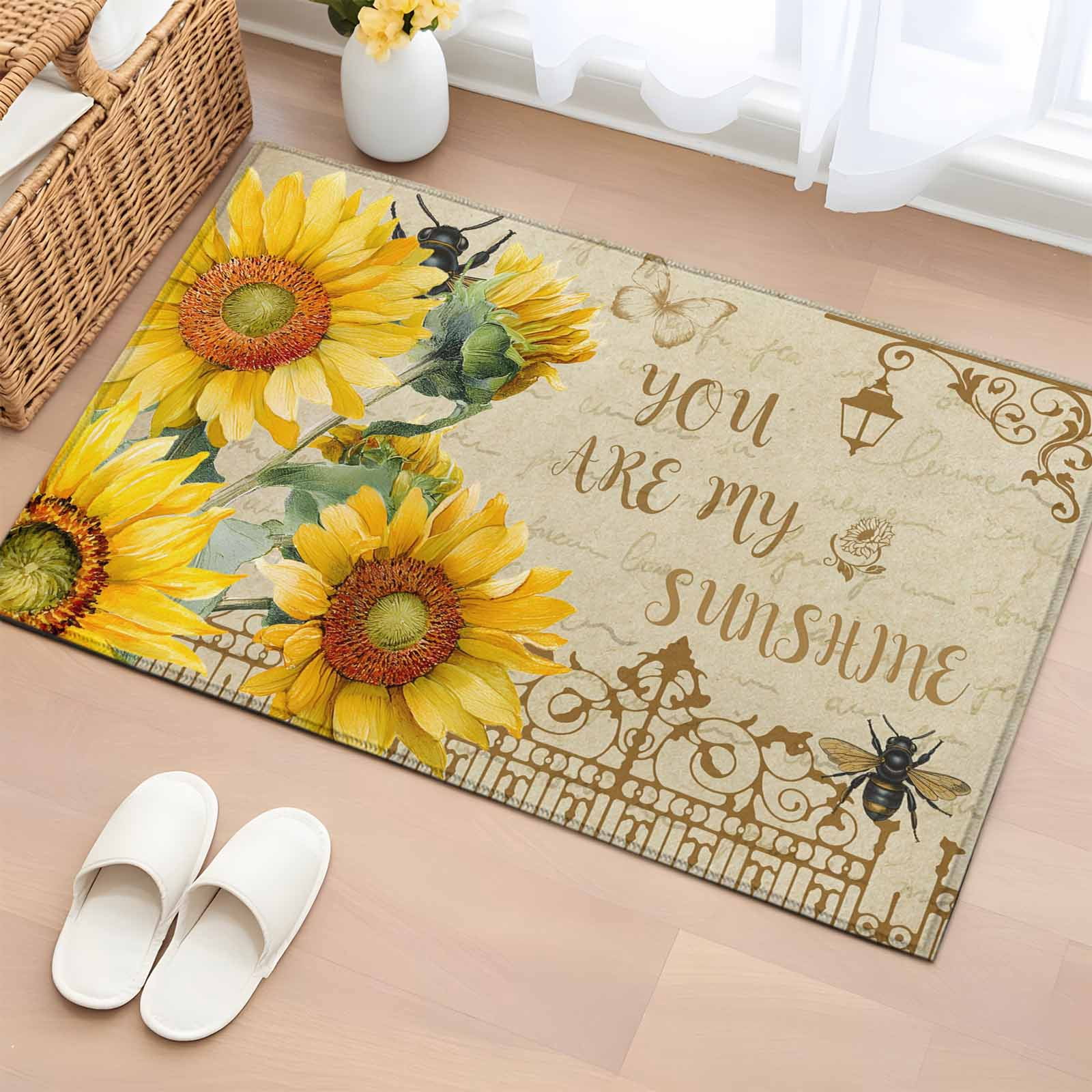 Area Rug 2 x 3 Ft, Vintage Yellow Sunflower Indoor Accent Bathroom Rugs ...