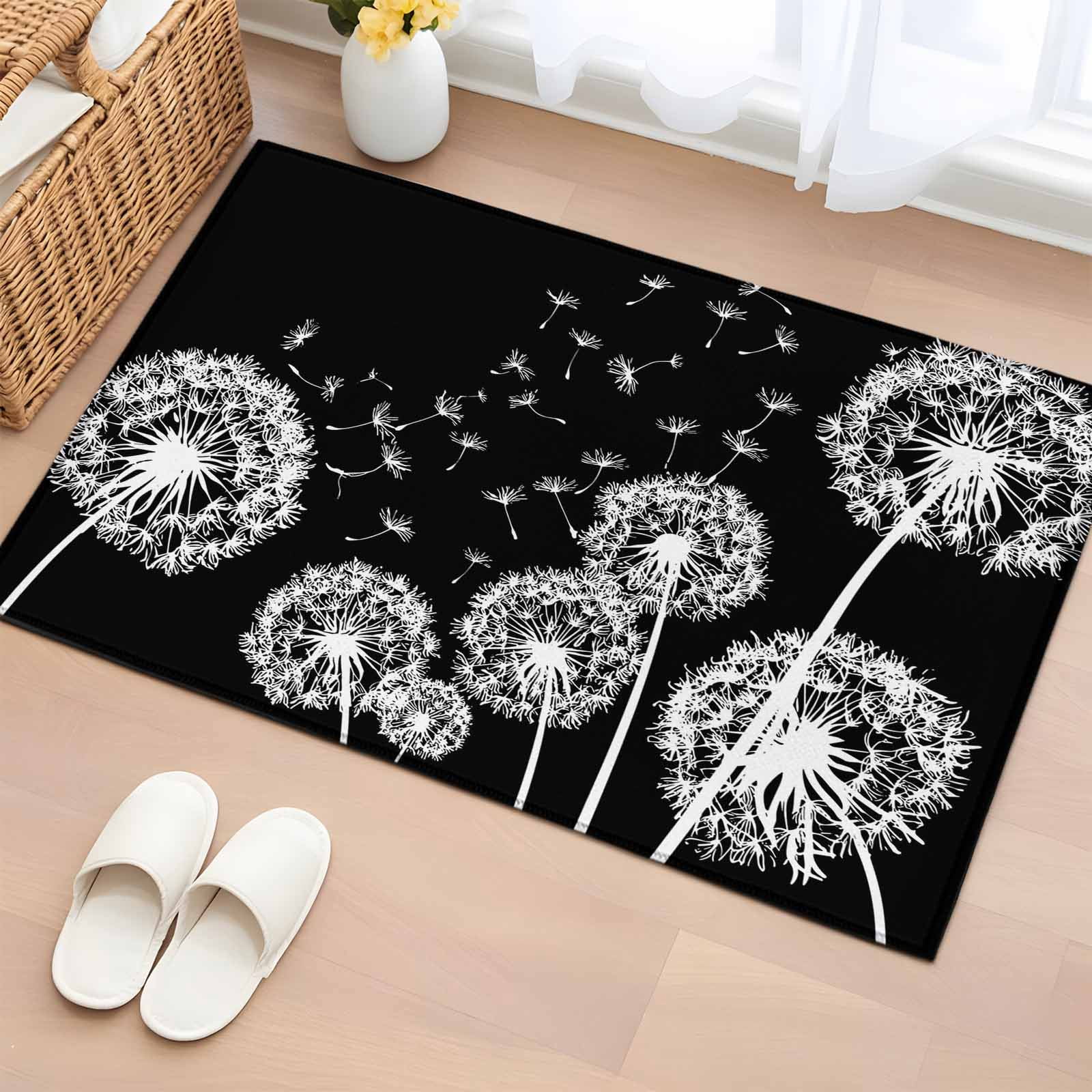 Area Rug 2 x 3 Ft, White Dandelion Indoor Accent Bathroom Rugs for ...