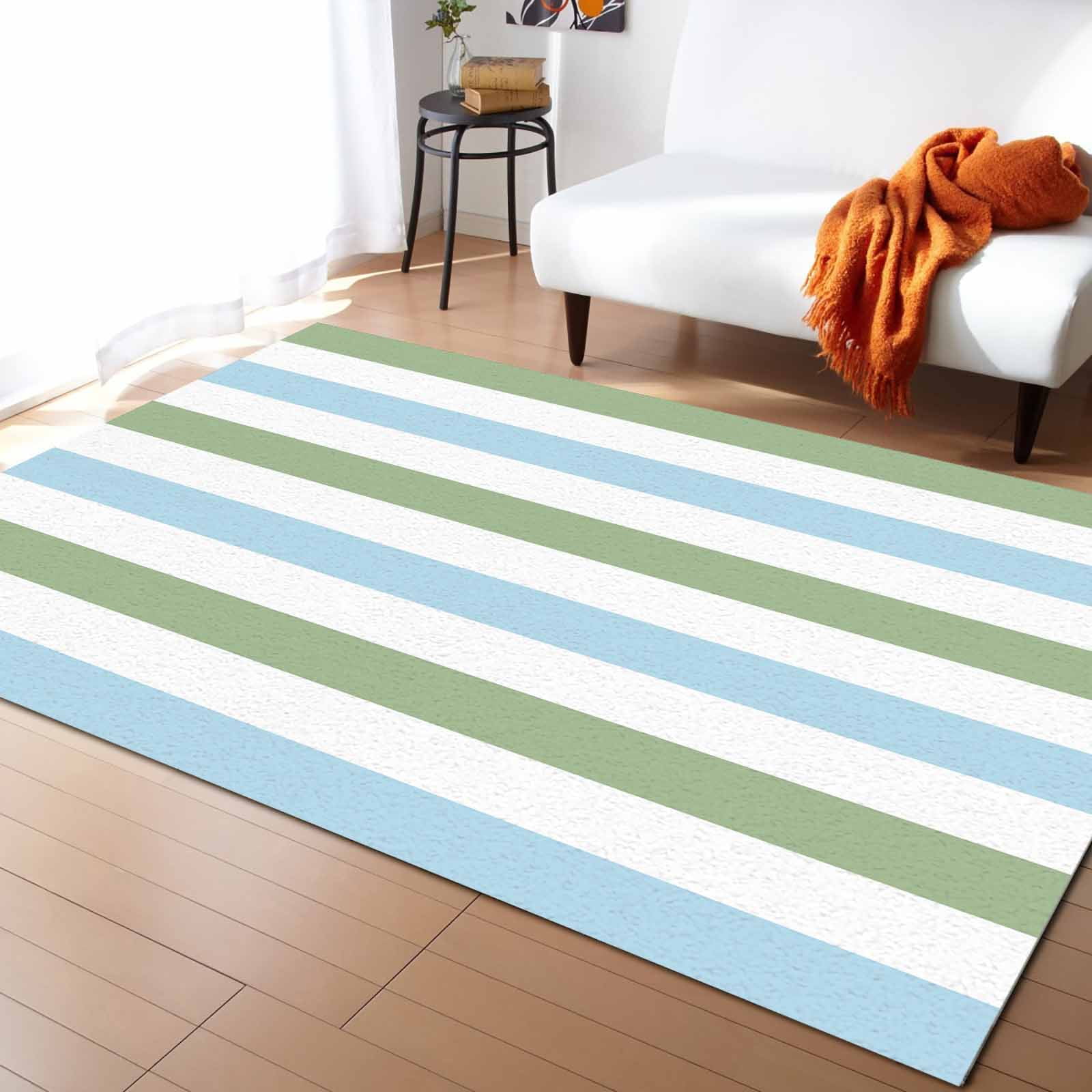 Area Rug 2'x3' Geometric Sage Green and Blue Stripes Washable Area Rugs ...