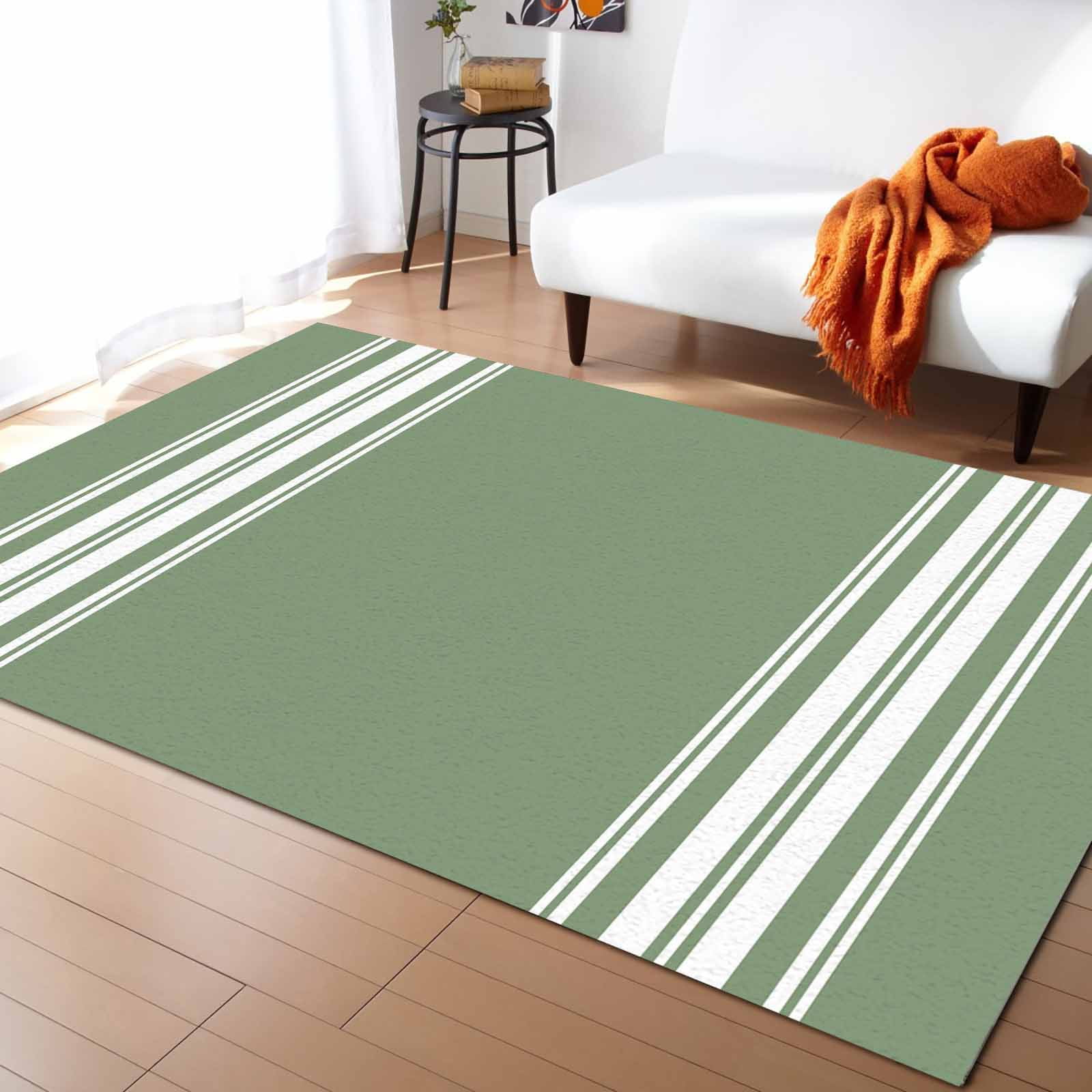 Area Rug 2'x3' Sage Dark Green White Striped Washable Area Rugs Non ...