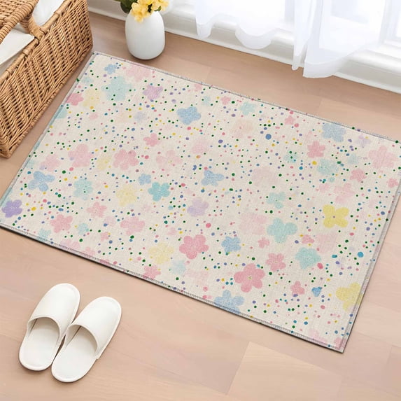 Area Rug 24×36in, Abstract Pink Blue Floral Retro Linen Floor Carpet ...