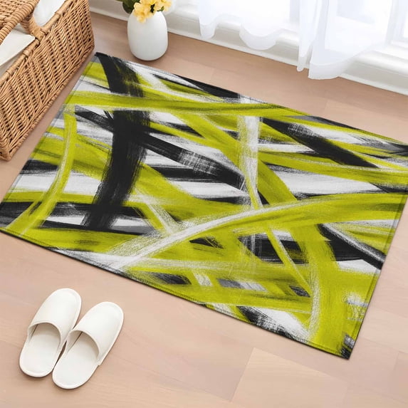 Area Rug 24×36in, Abstract Yellow Black Lines Floor Carpet Living Room ...