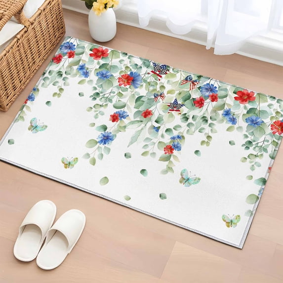 Area Rug 24×36in, Green Leaf Red Blue Flower Floor Carpet Living Room ...