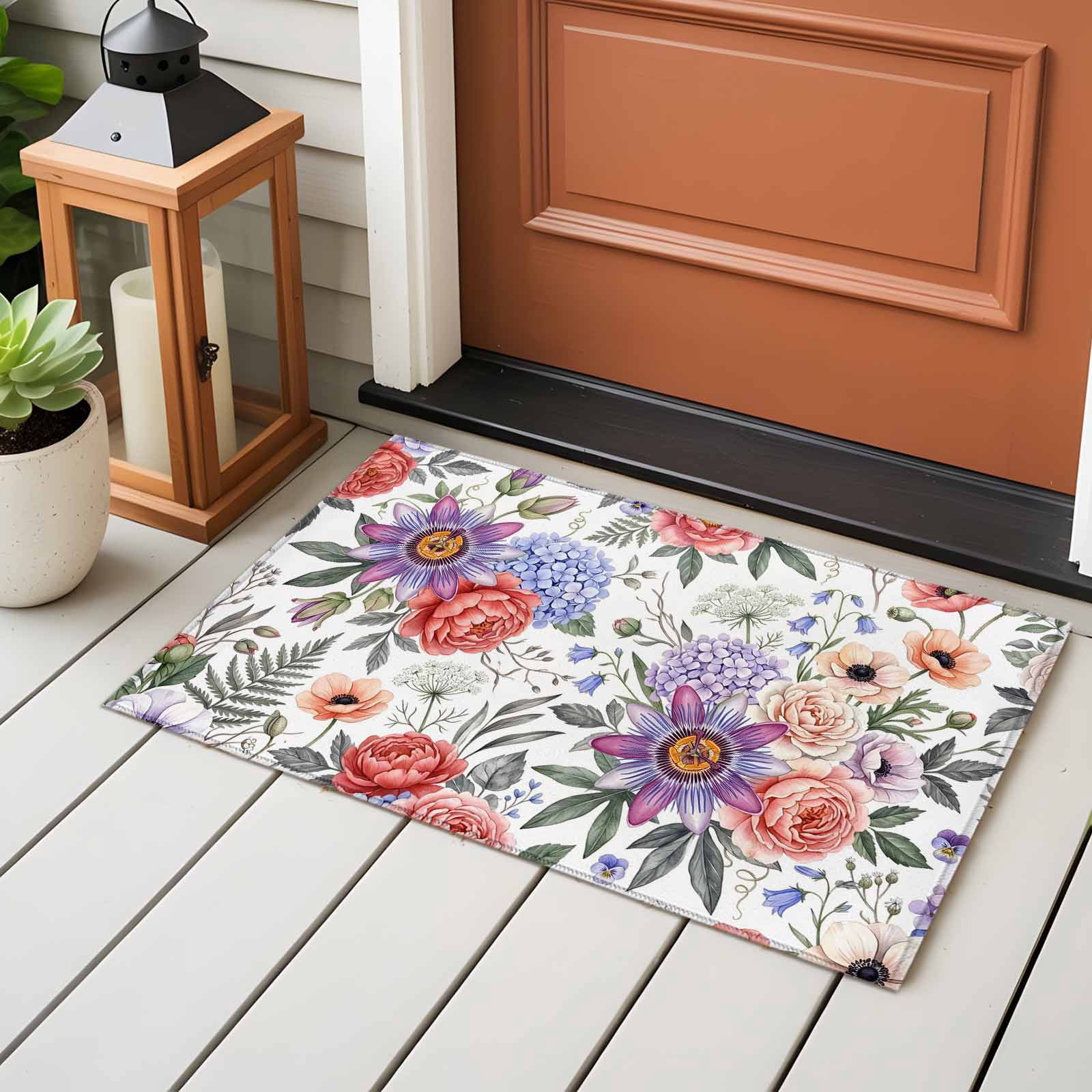 Area Rug 24×36in, Hydrangea Floral Leaves Watercolor Flower Floor ...